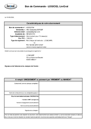 Bdc livreval vierge - dszq - BON DE COMMANDE VIERGE Caractéristiques de votre abonnement Date ...