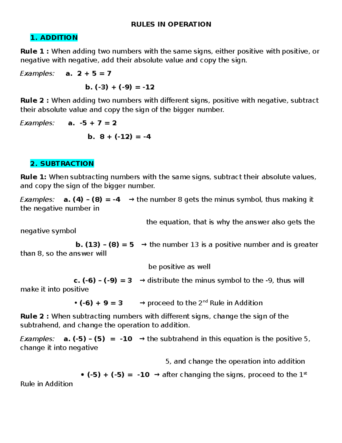 MMW Reviewer& Answersheet - RULES IN OPERATION 1. ADDITION Rule 1 ...