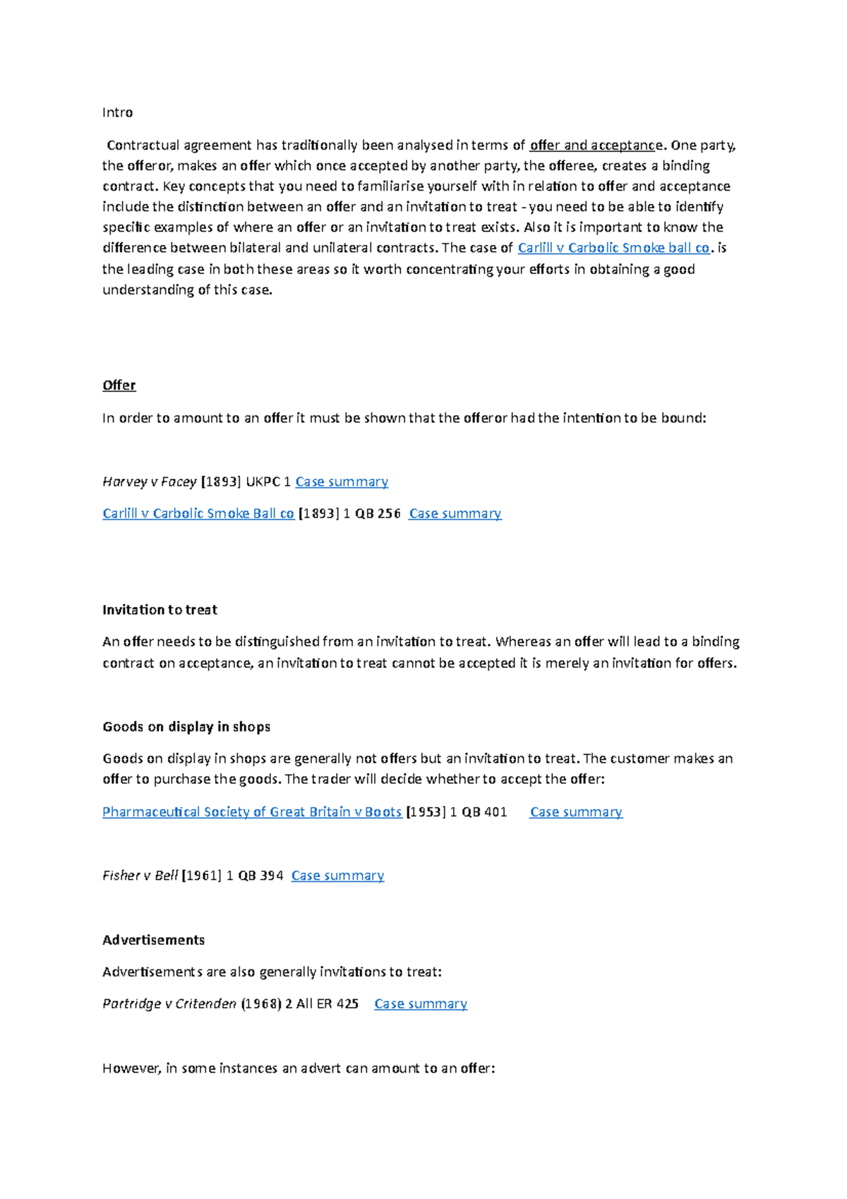 Offer and acceptance - - Studocu