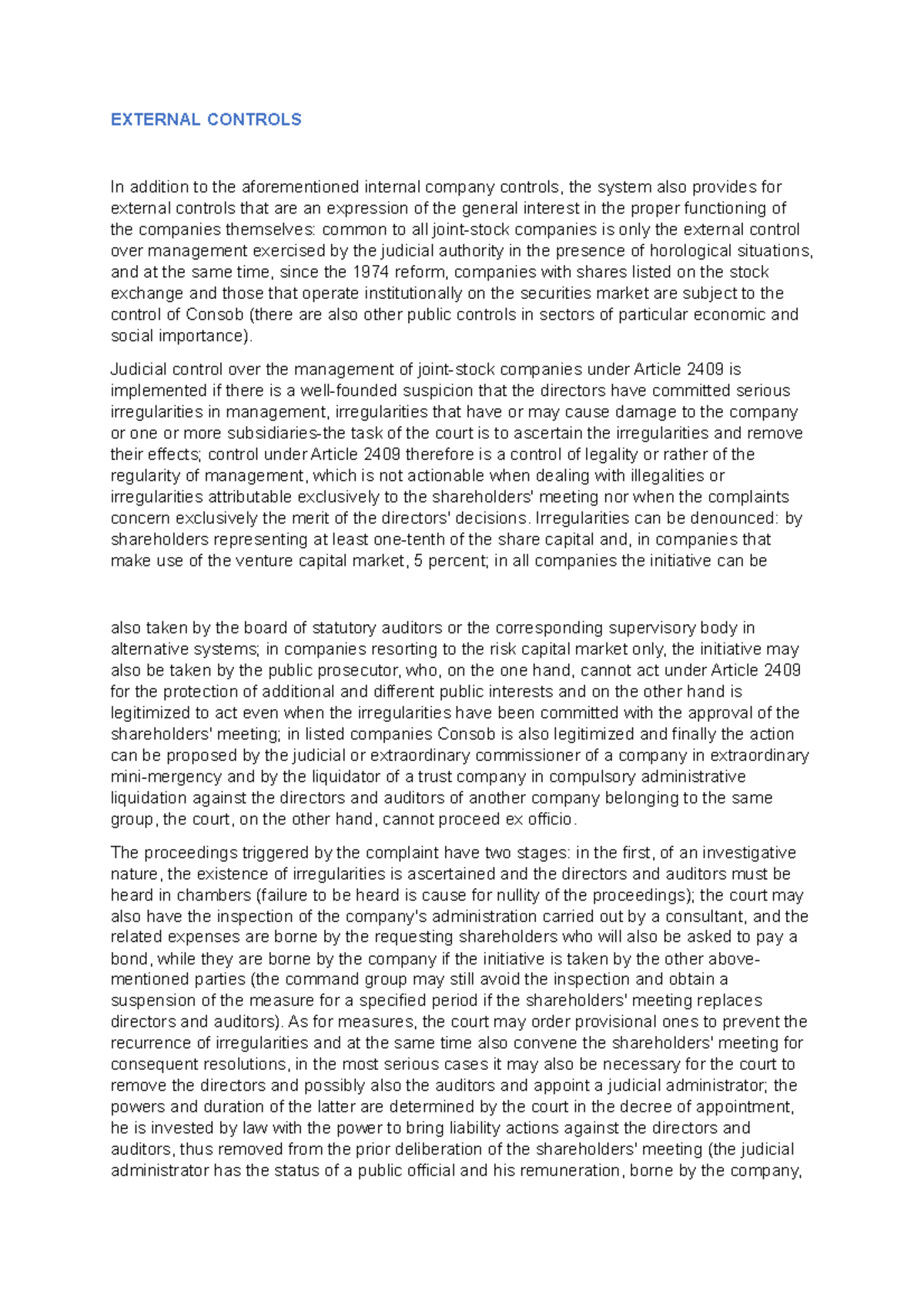 External Controls 5 - Summa ries Commercial Law - EXTERNAL CONTROLS In ...