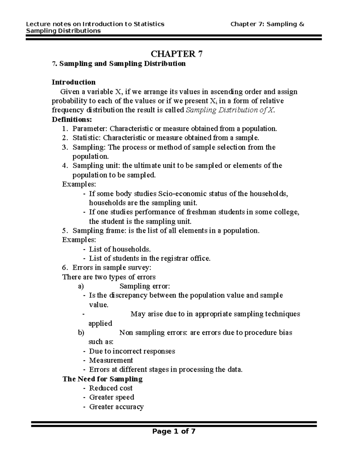 Wiz6 - good - Sampling Distributions Sampling Distributions CHAPTER 7 CHAPTER 7 7. Sampling and ...