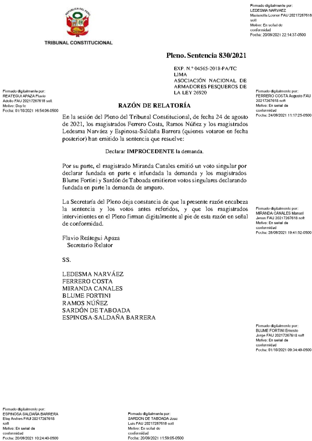 04565-2018-AApr - Pleno. Sentencia 830 / EXP. N.° 04565- 2018 - PA/TC ...