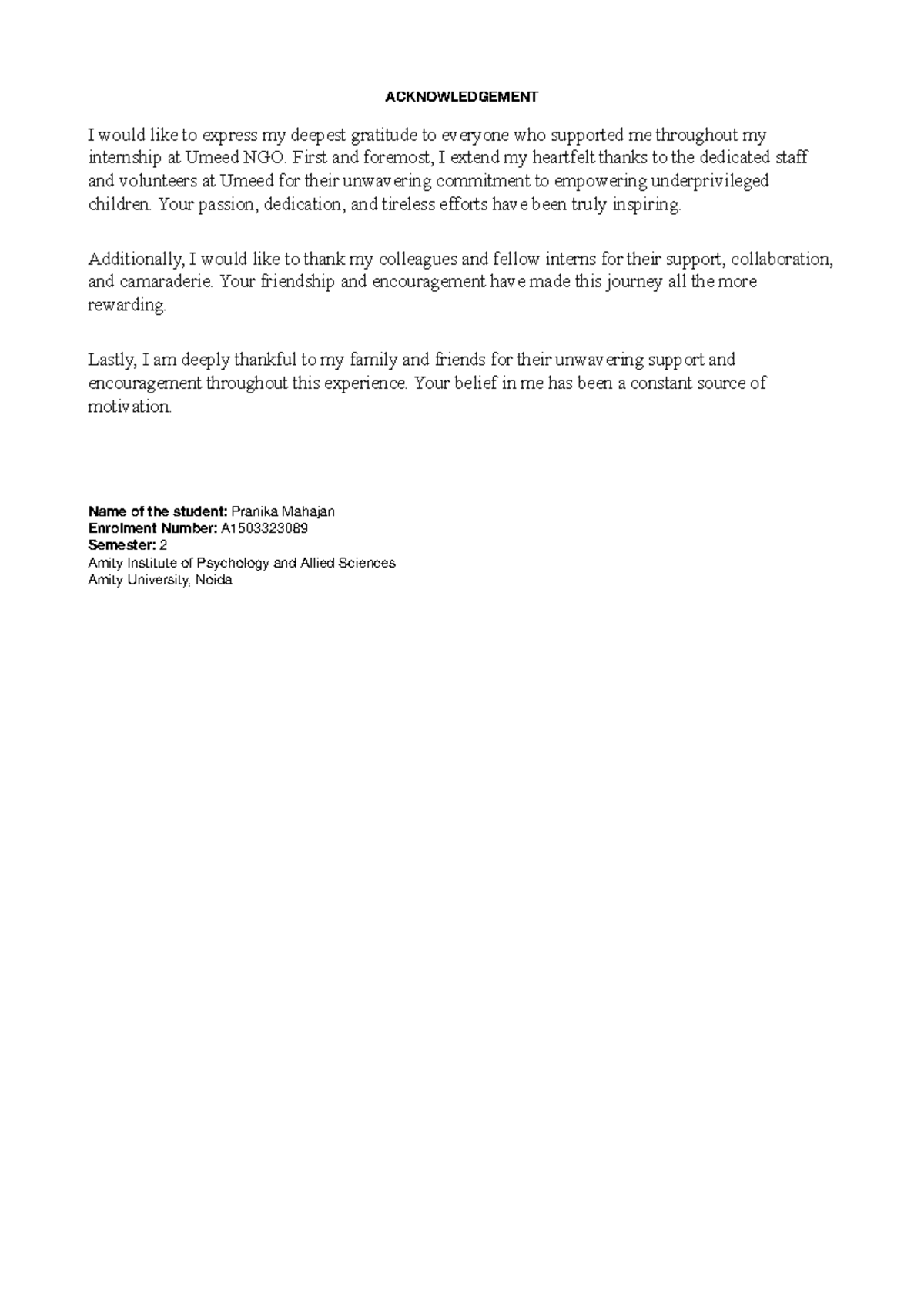 Acknowledgement - Booklet - ACKNOWLEDGEMENT I would like to express my ...