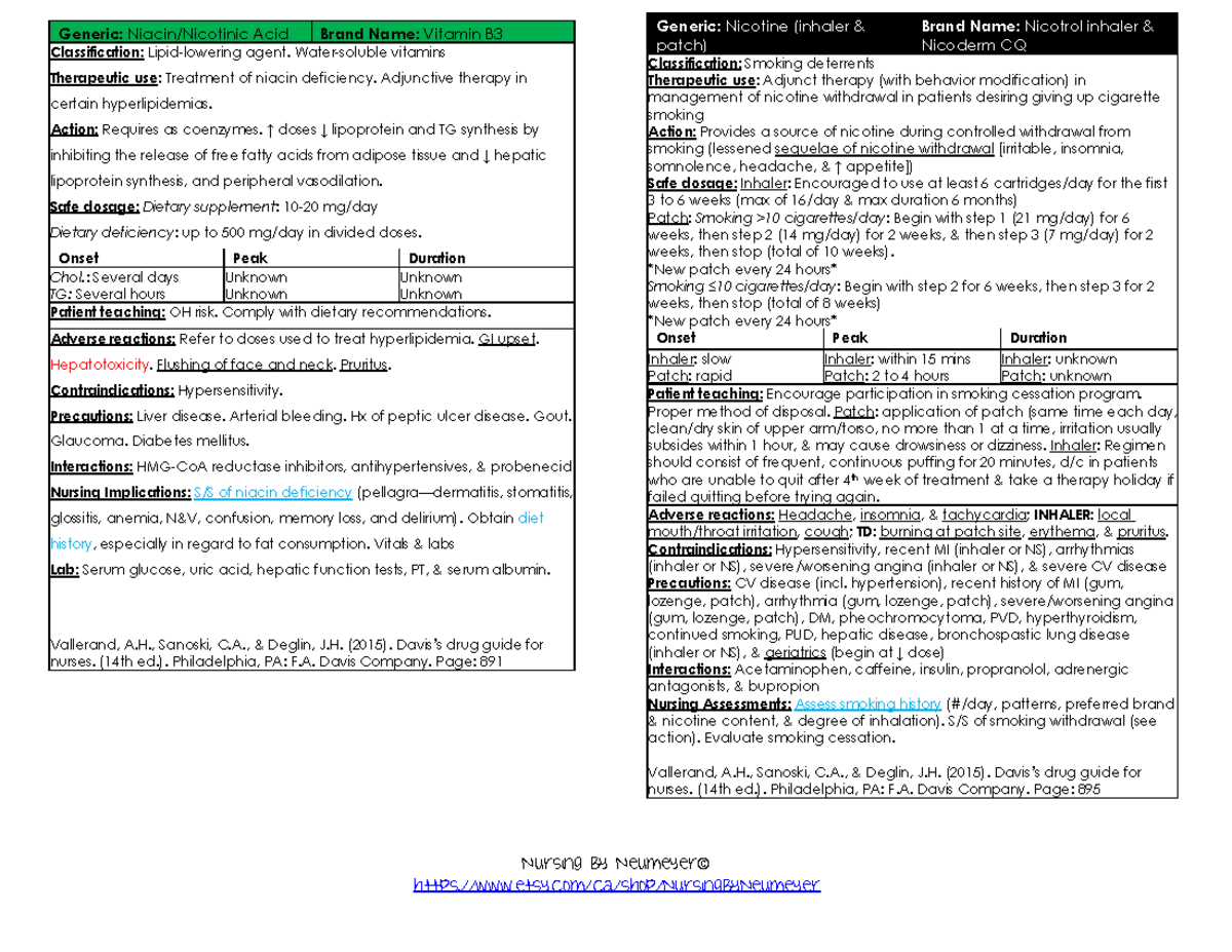 Med cards starting with N - Nursing By Neumeyer© Generic: Niacin ...