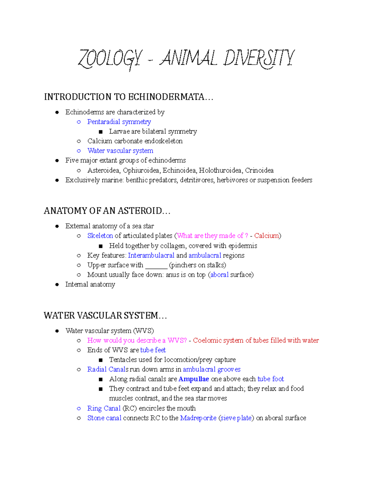Zoology Notes part 28 - ZOOLOGY - ANIMAL DIVERSITY INTRODUCTION TO ...