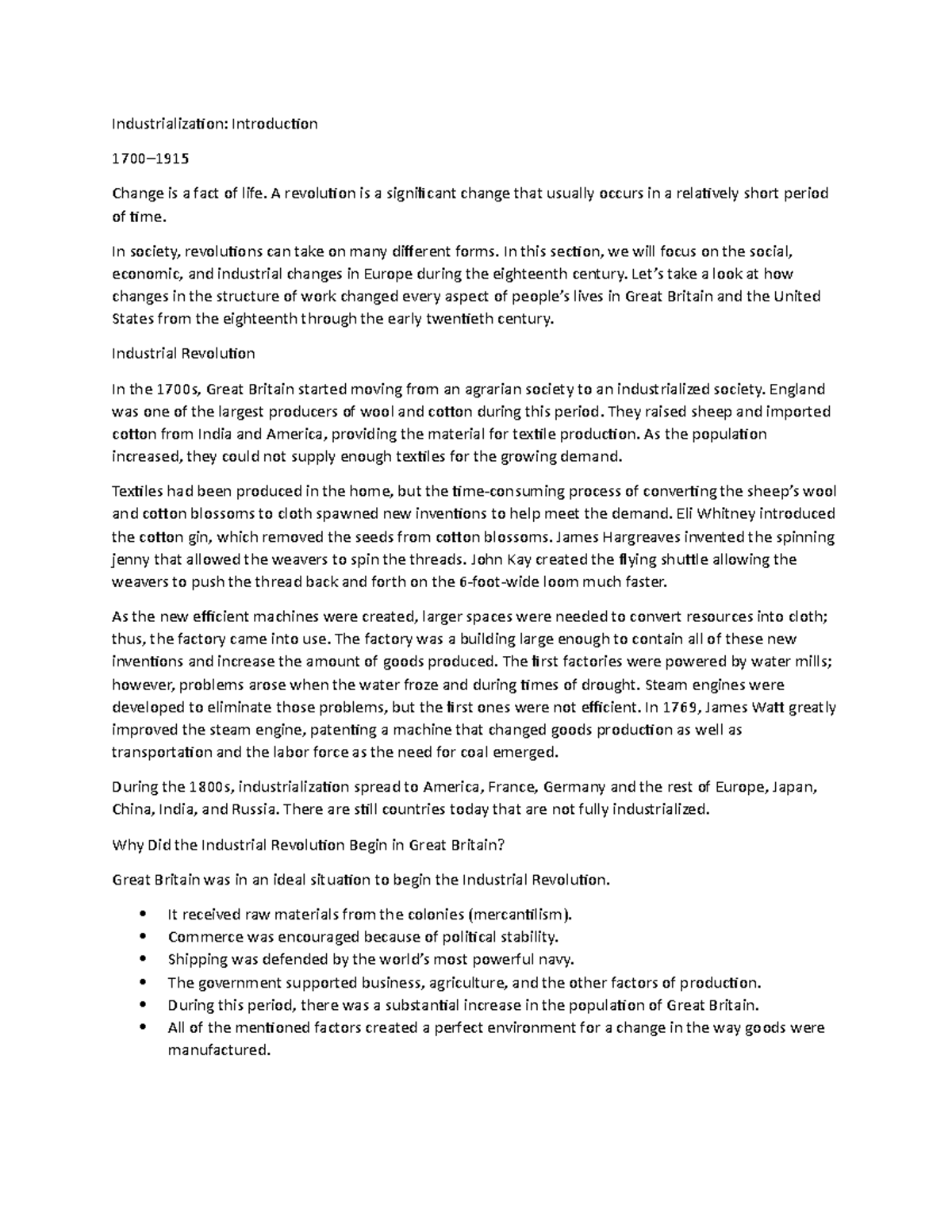 Industrialization - These are the notes on History since the 1500s ...