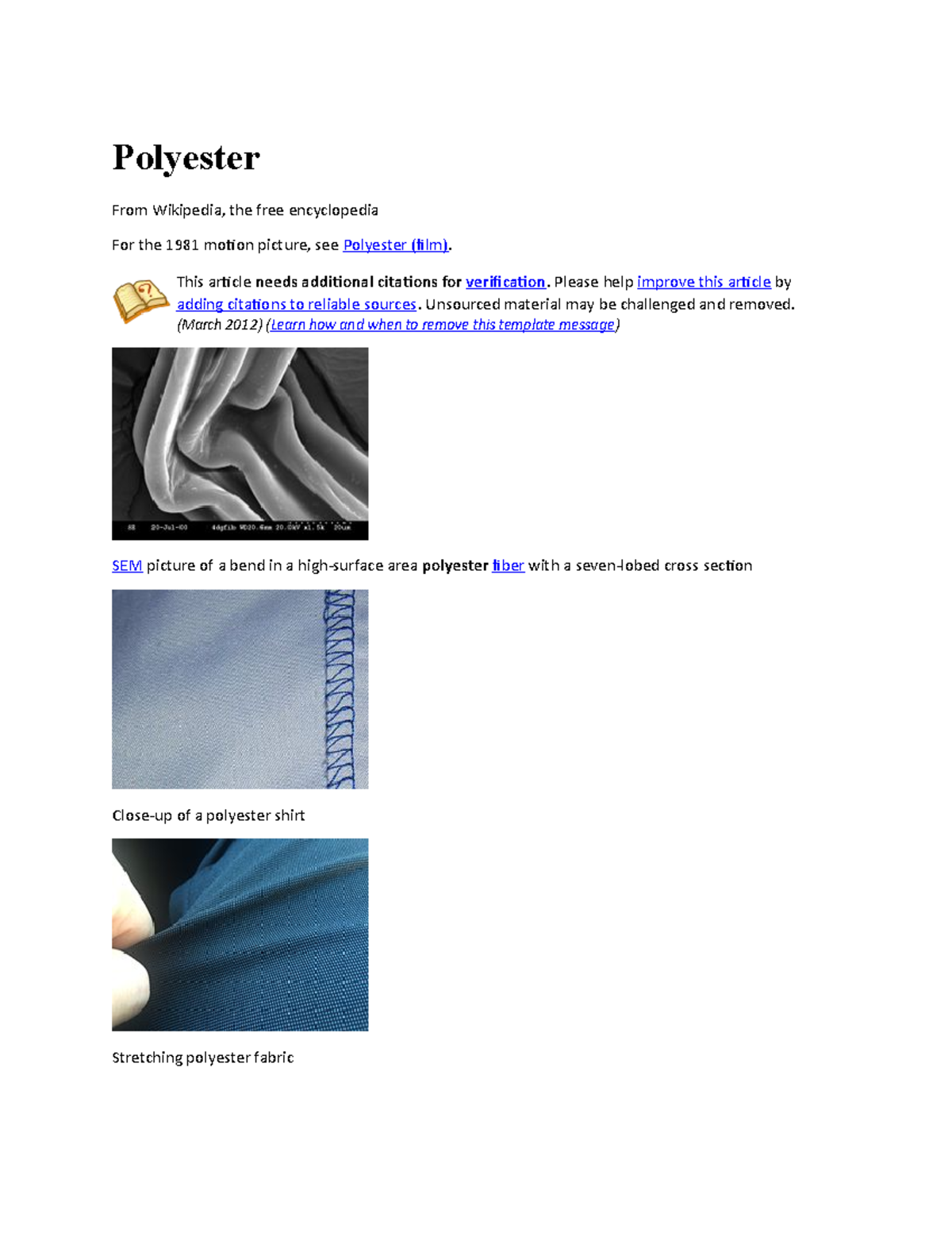 Poliester - Polyester From Wikipedia, the free encyclopedia For the ...