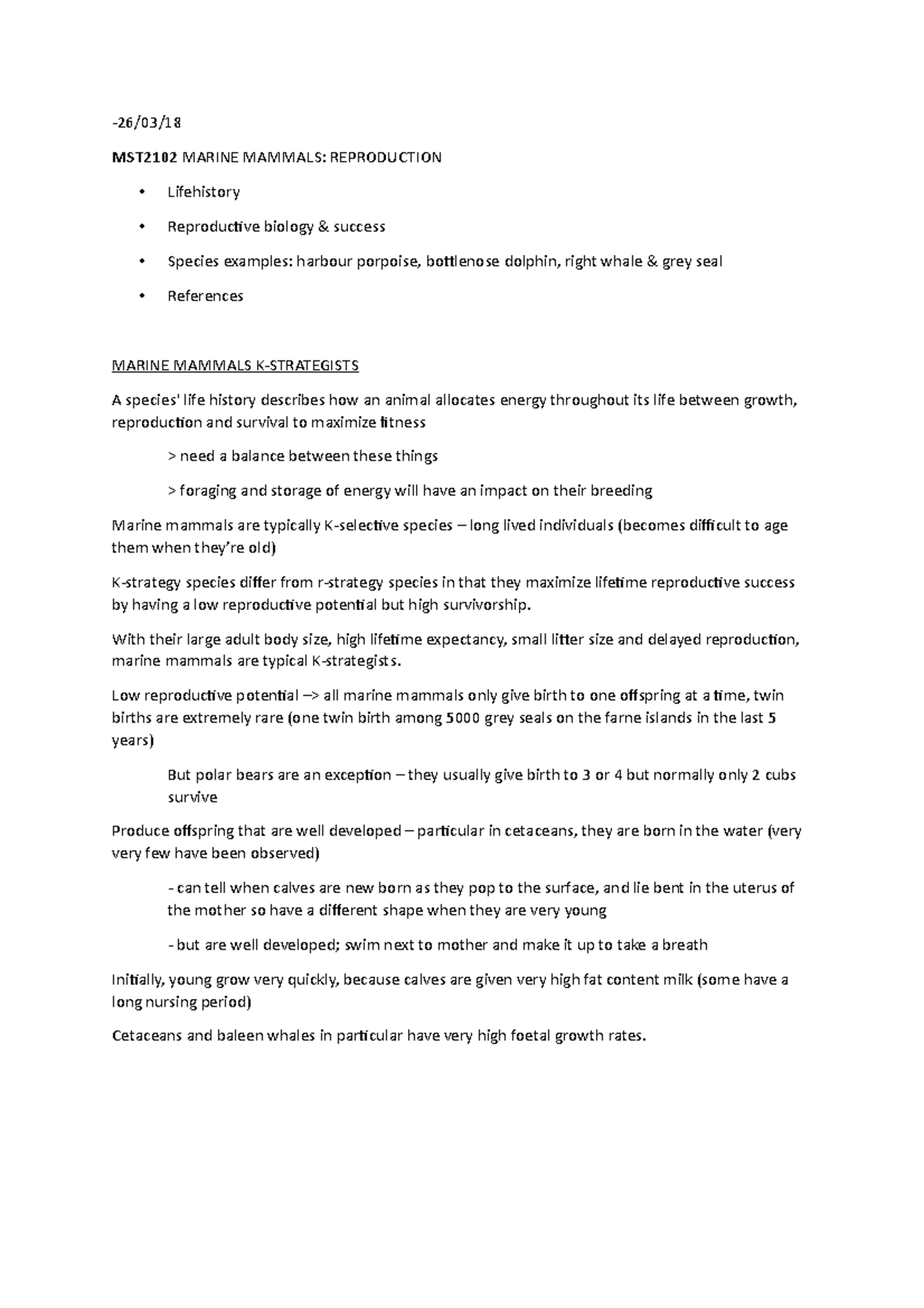 Reproductive biology -26/03/ MST2102 MARINE MAMMALS: REPRODUCTION ...