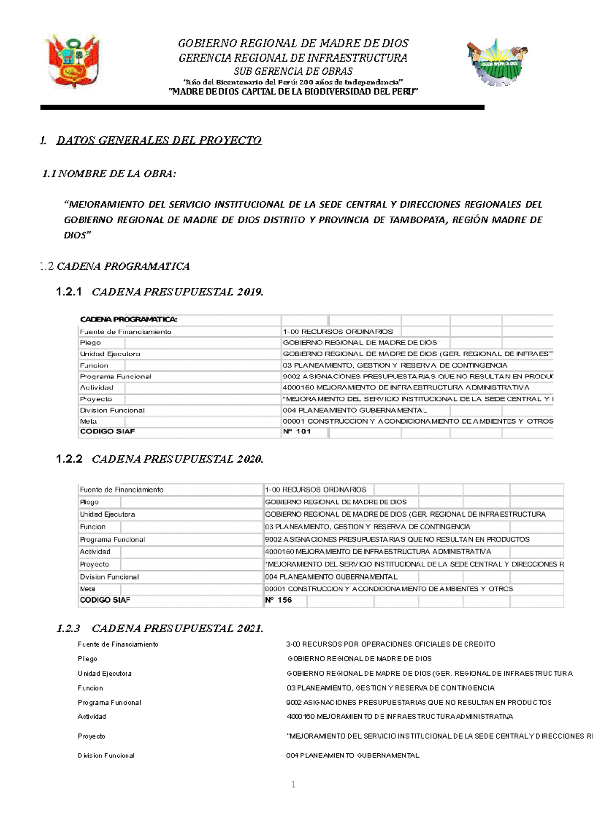 1. Datos Generales DEL Proyecto - GERENCIA REGIONAL DE INFRAESTRUCTURA ...