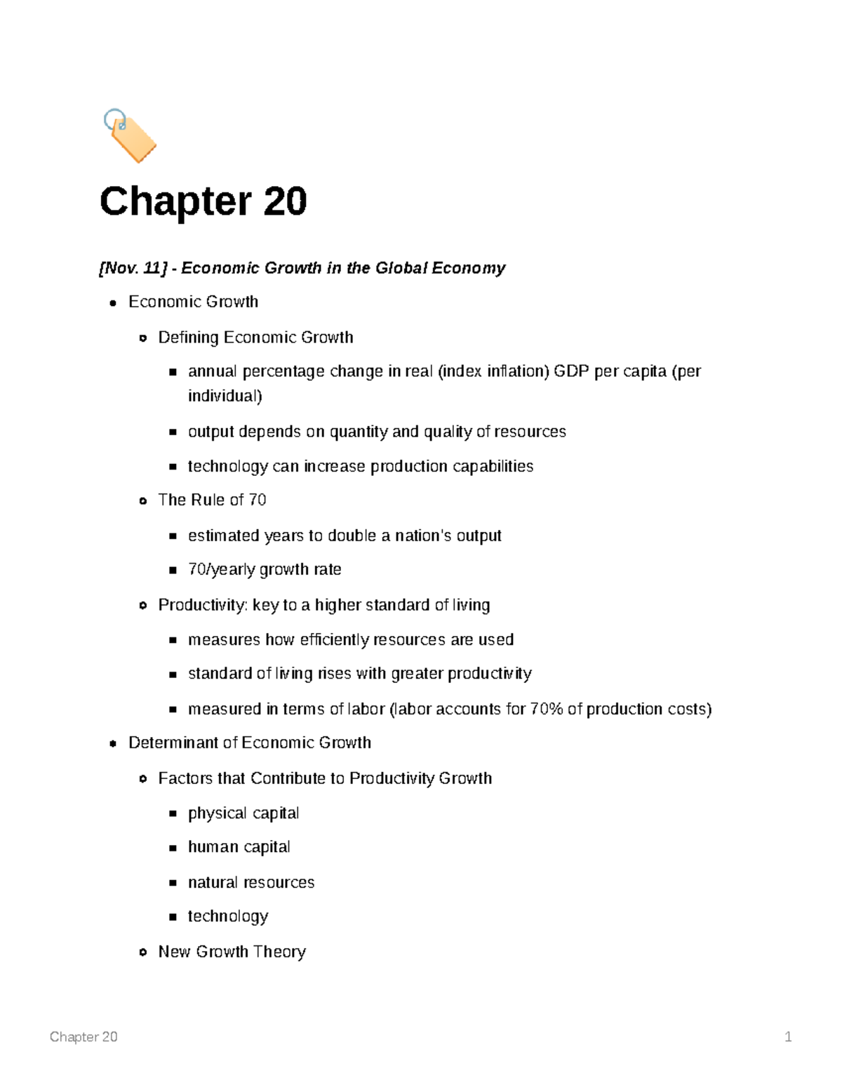 ECON 200 Chapter 20 - Chapter 20 1 ä Chapter 20 [Nov. 11] - Economic Growth in the Global ...