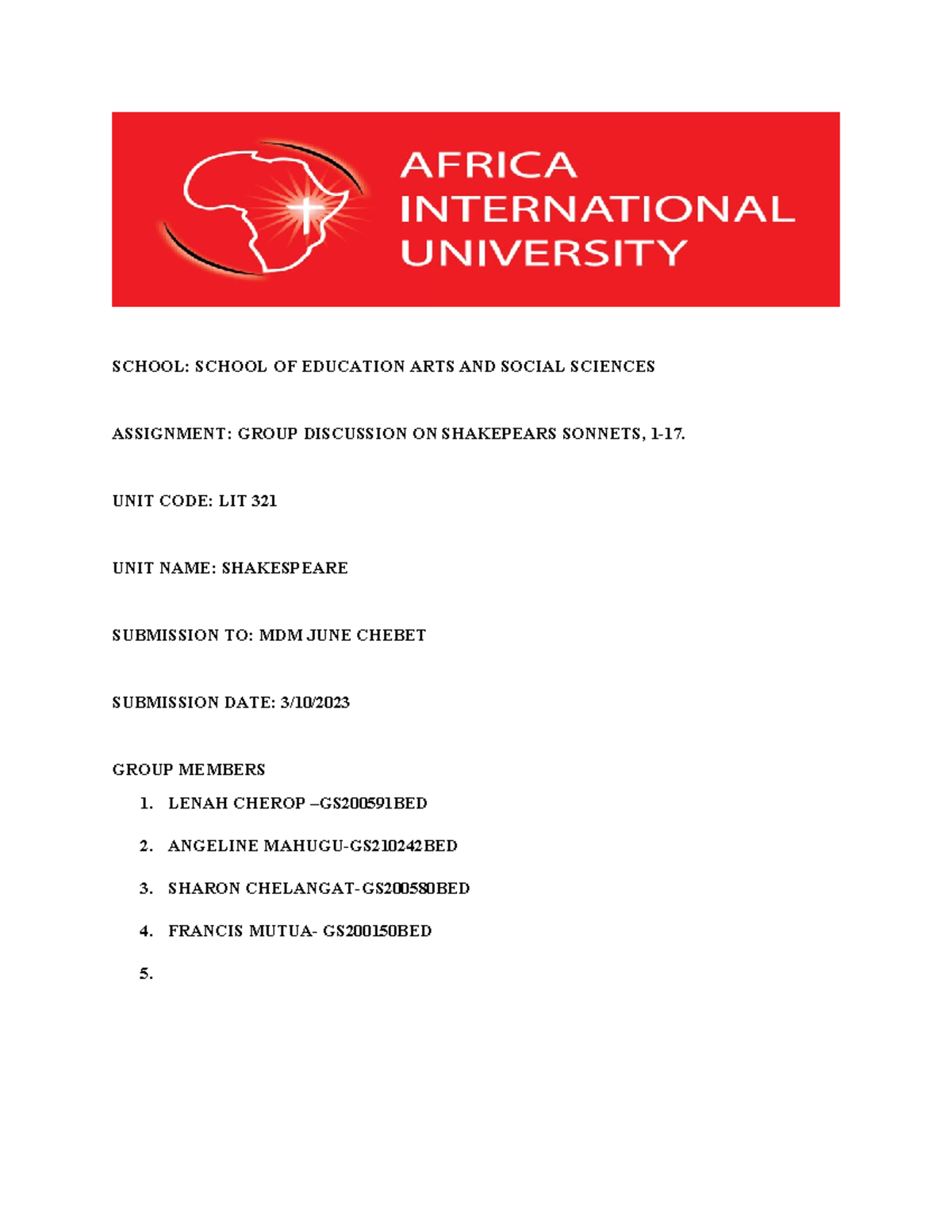 Shakespeare'S Sonnets Assignment 1 - SCHOOL: SCHOOL OF EDUCATION ARTS ...