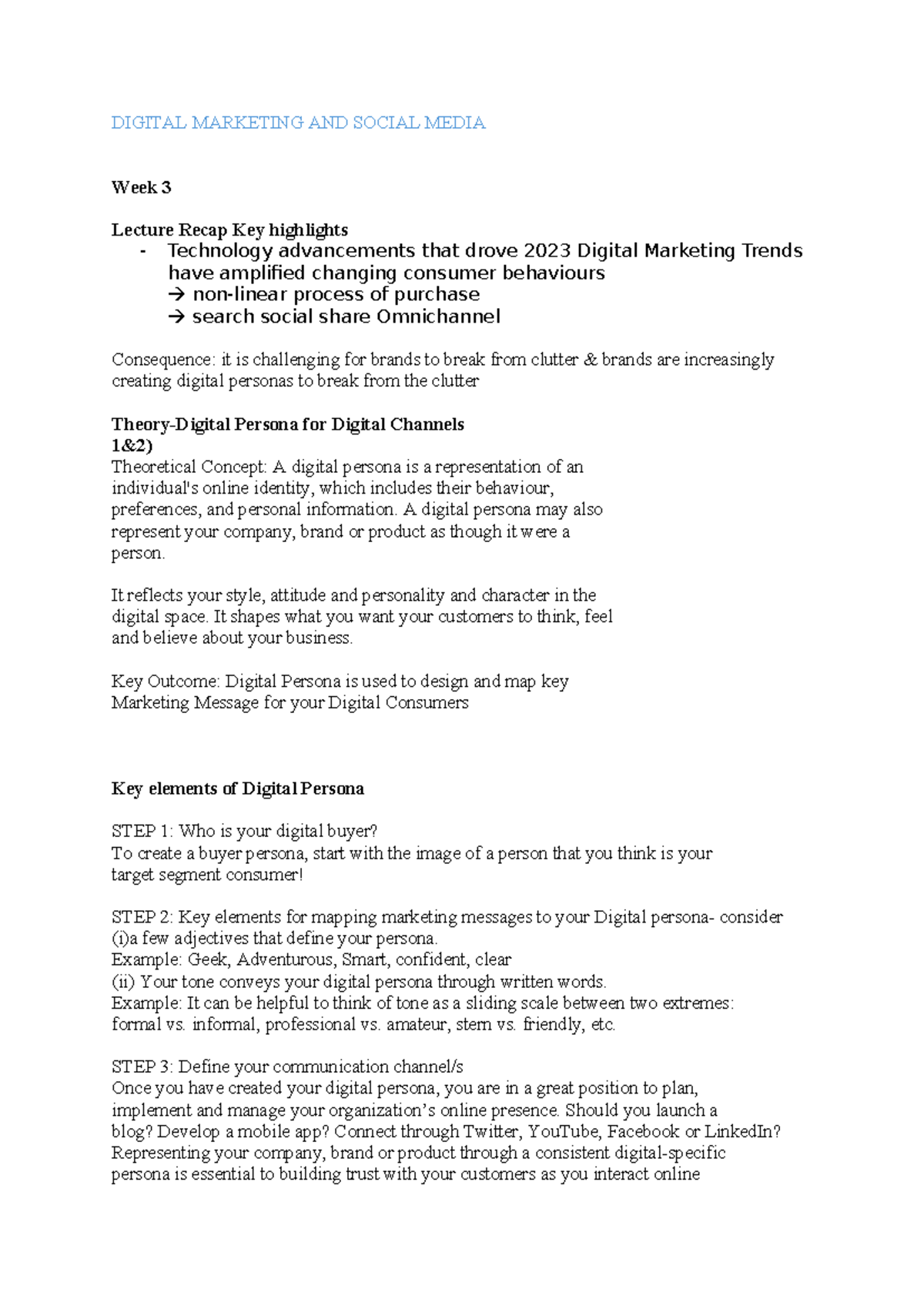 Digital media tute notes - DIGITAL MARKETING AND SOCIAL MEDIA Week 3 ...