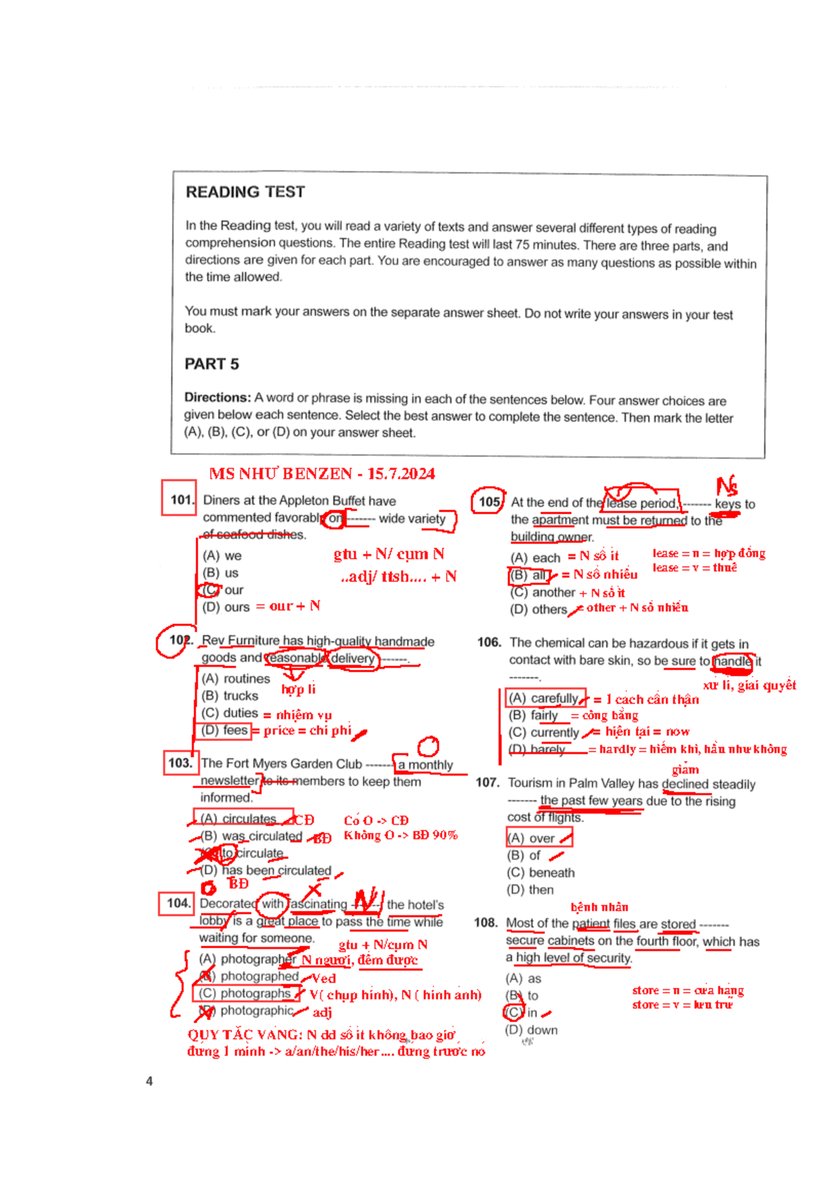 Benzen Toeic 15.7 Y1 - exercise - anh văn cơ bản - Studocu