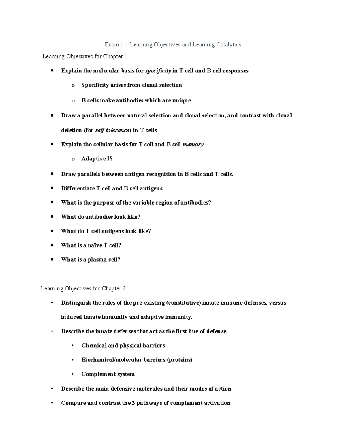 Exam 1 Learning Objectives and LC - Exam 1 – Learning Objectives and ...