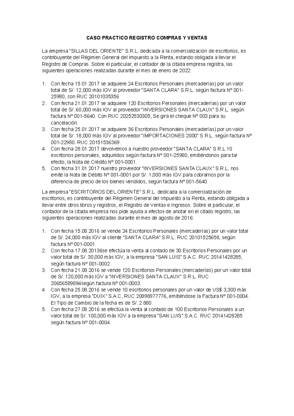 CASO Practico Registro Compras Y Ventas-1 - CASO PRACTICO REGISTRO COMPRAS Y VENTAS La empresa ...