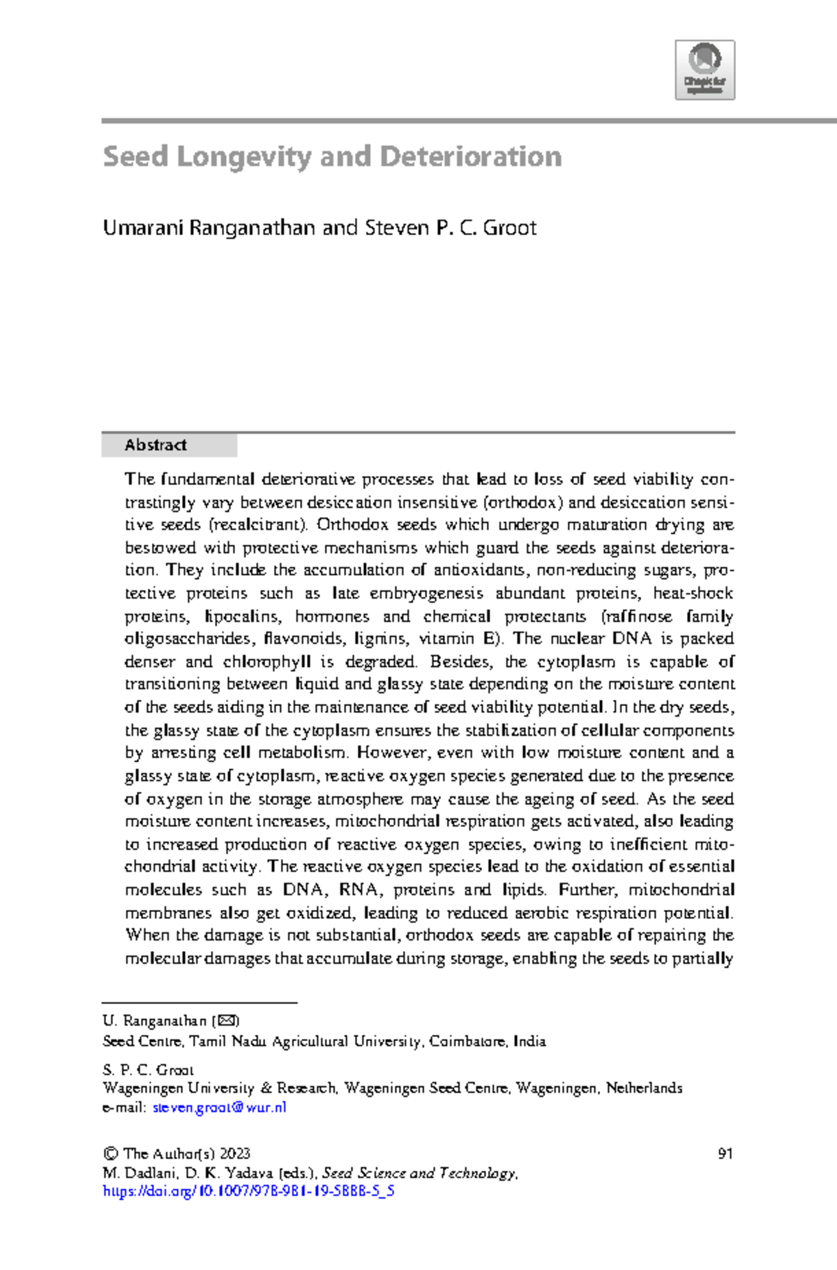 Seed longevity and deterioration-wageningen university and research ...