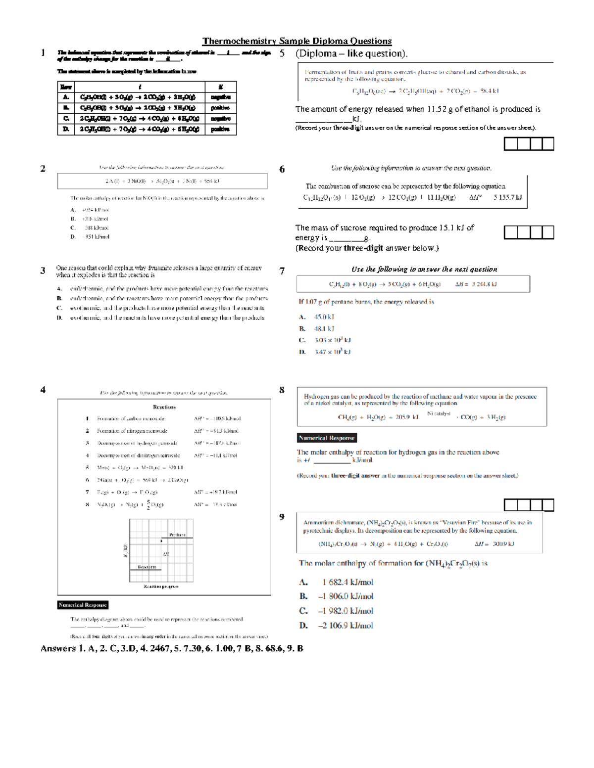 Thermochemistry sample diploma questions 2022 - Thermochemistry Sample ...