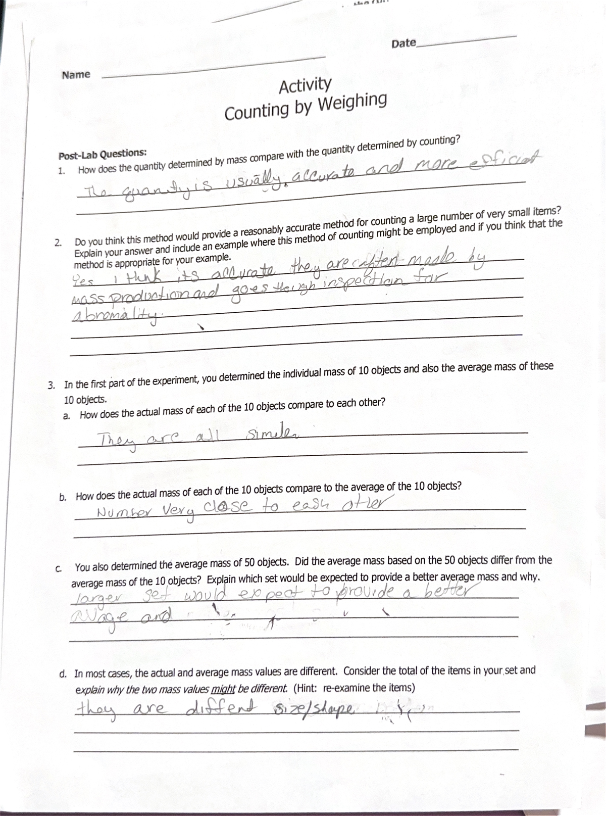 Counting by weight post - CHEM 1010 - Studocu