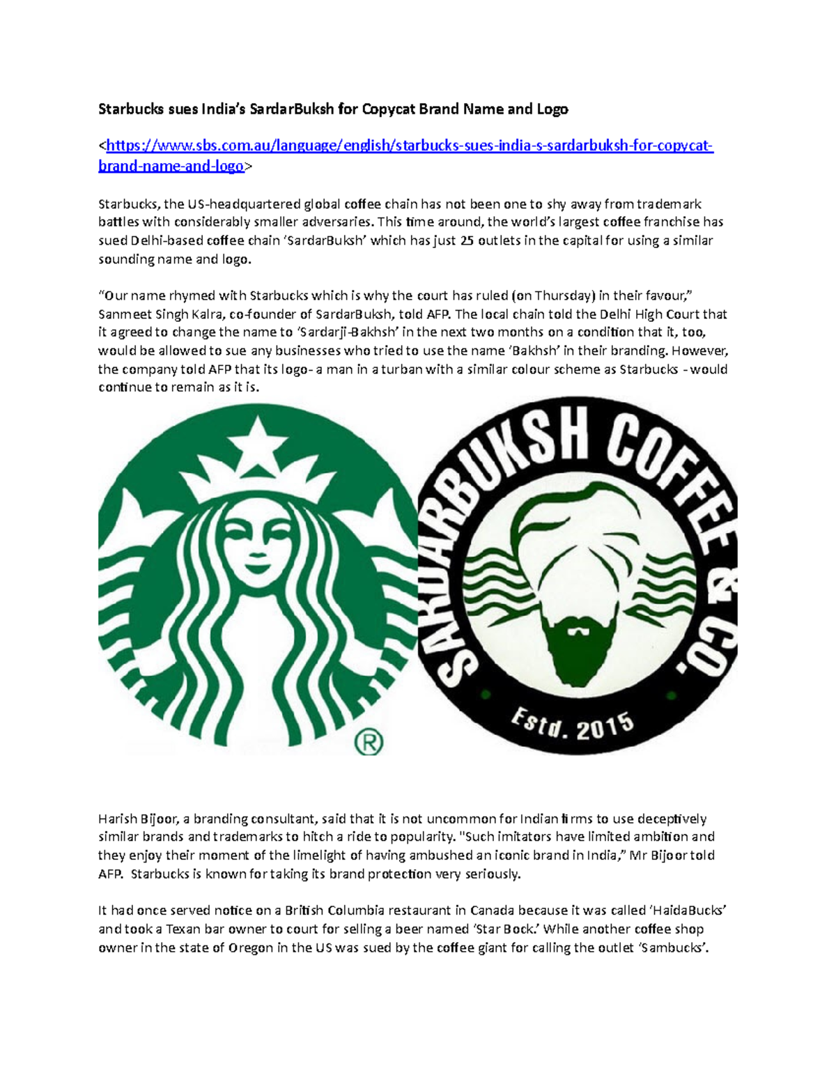 Starbucks vs Sardar Buksh - Starbucks sues India’s SardarBuksh for ...