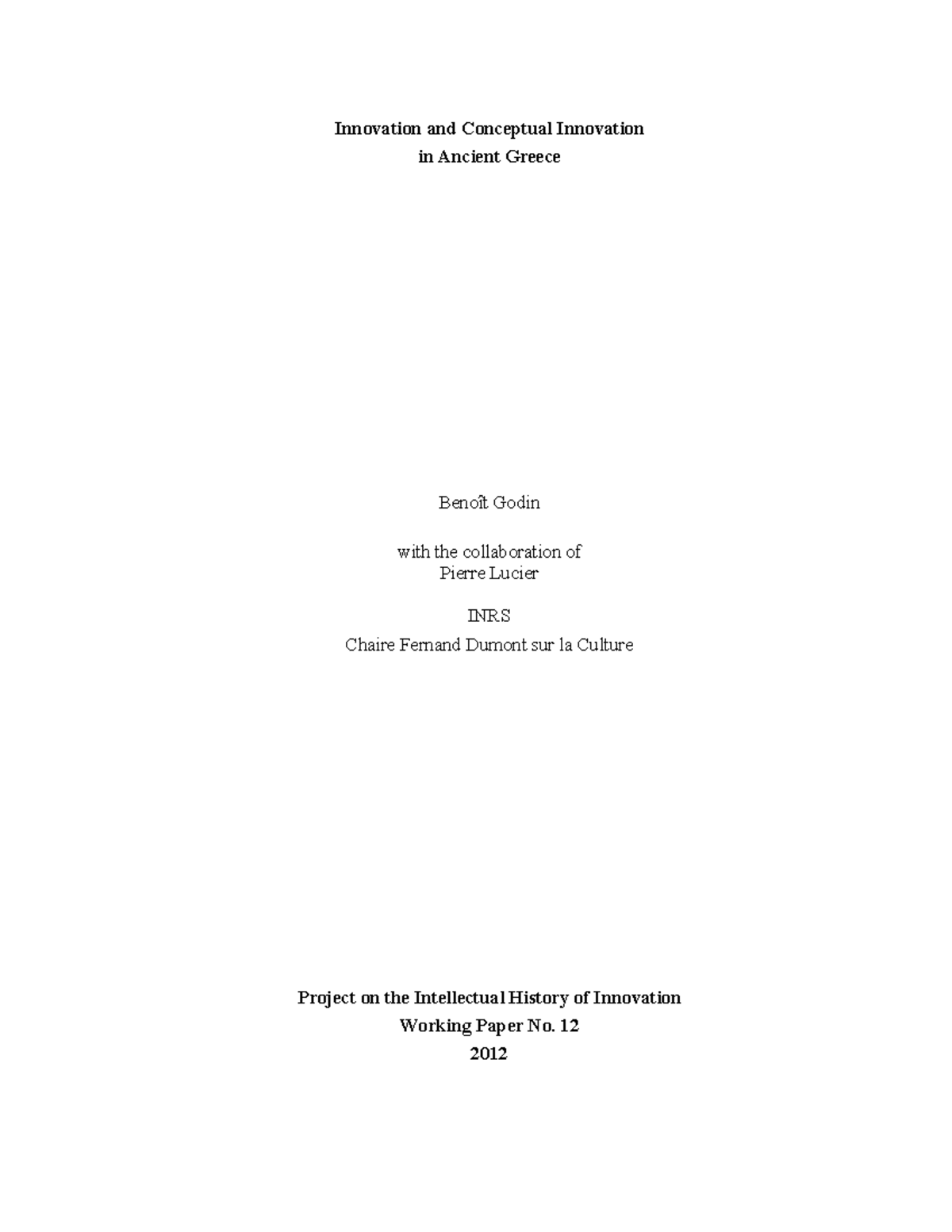 L-1-Innovation and Conceptual Innovation-Benoit Godin - Innovation and ...