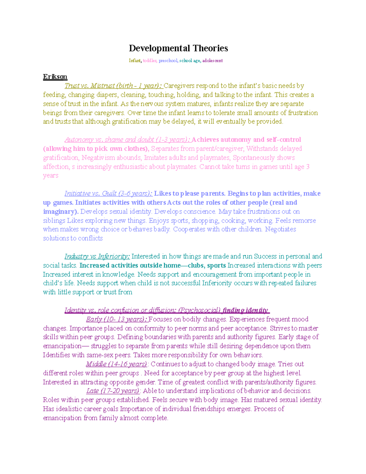 Development theories ped pdf - Developmental Theories Infant, toddler ...