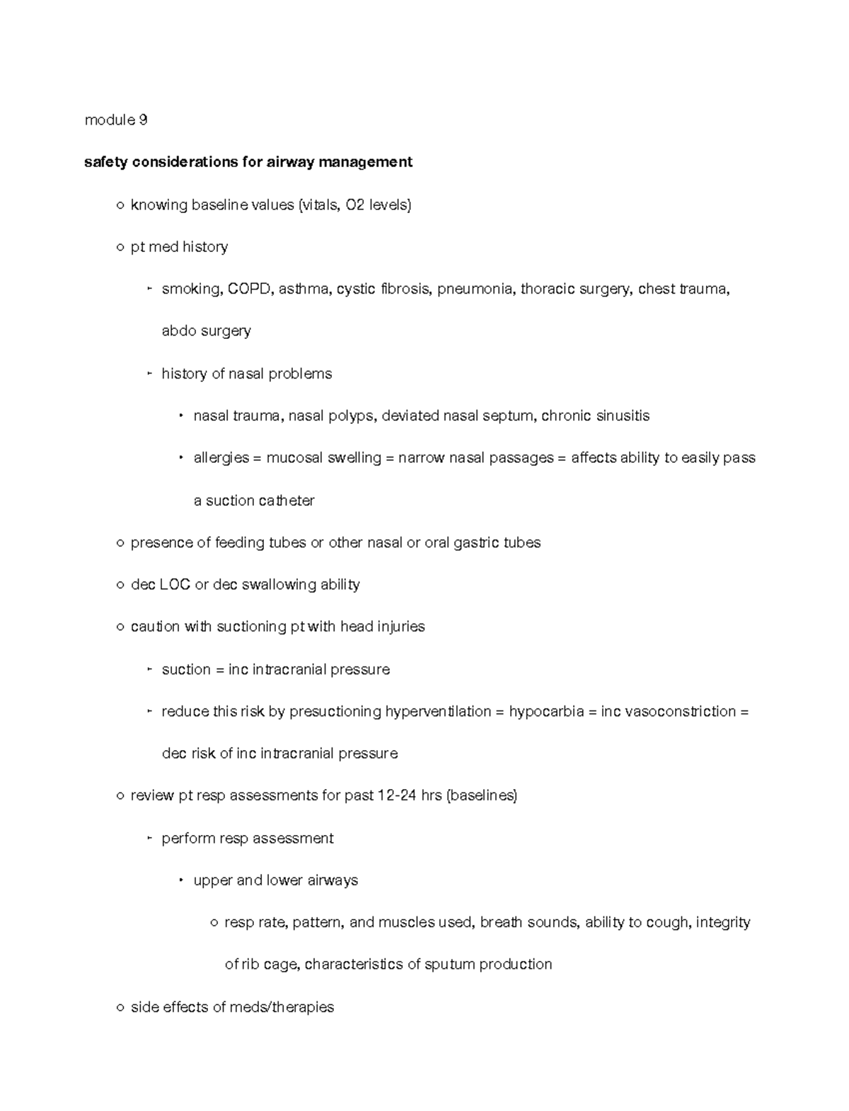 Trach care - lab notes - module 9 safety considerations for airway ...