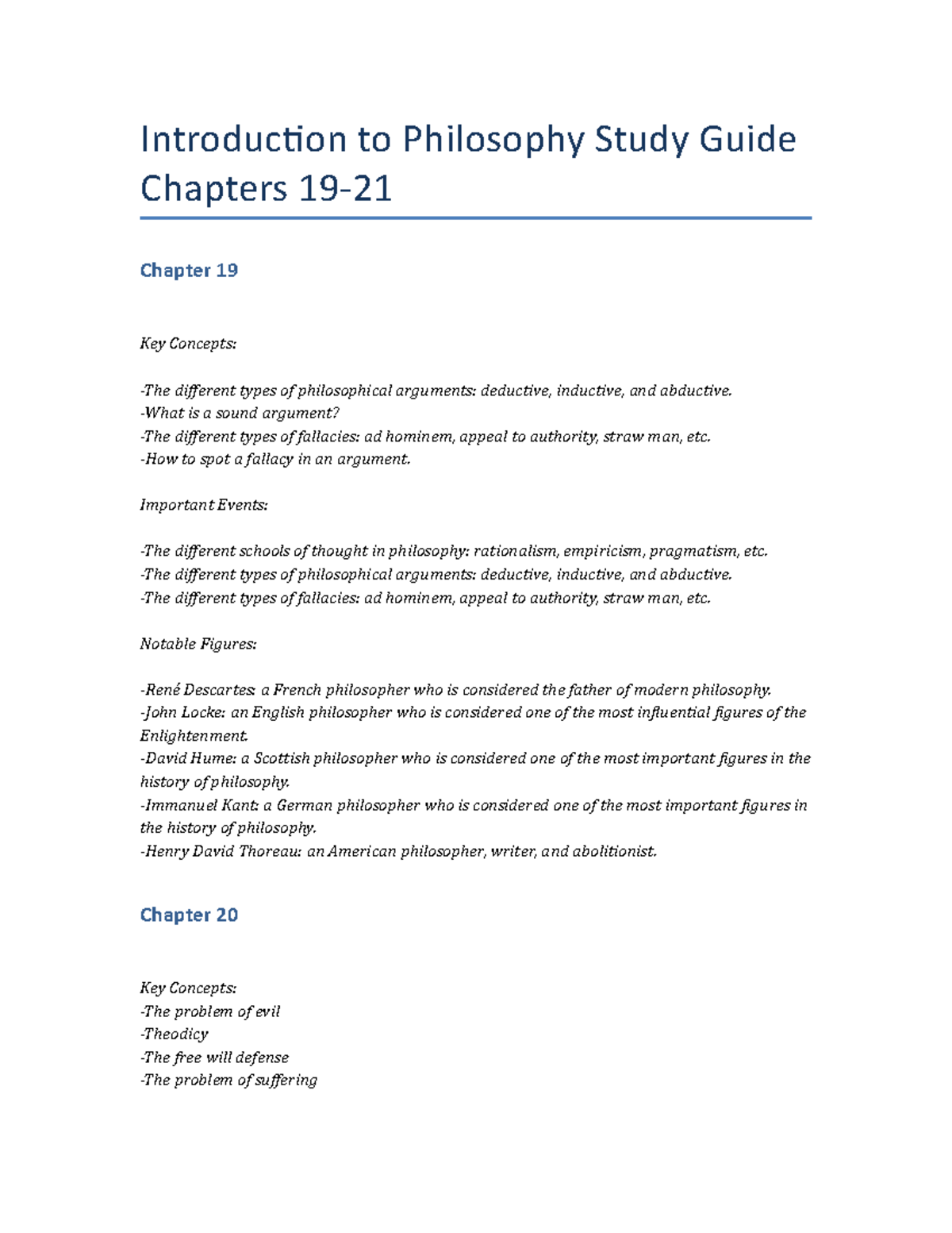 Introduction to Philosophy Study Guide Chapters 19-21 - Introduction to Philosophy Study Guide ...
