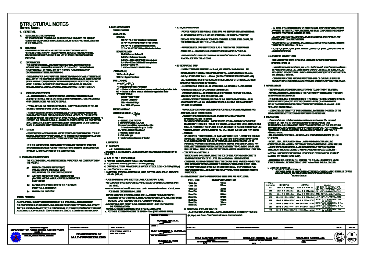 General- Notes Structural - STRUCTURAL NOTES General Notes 3. BASIC ...