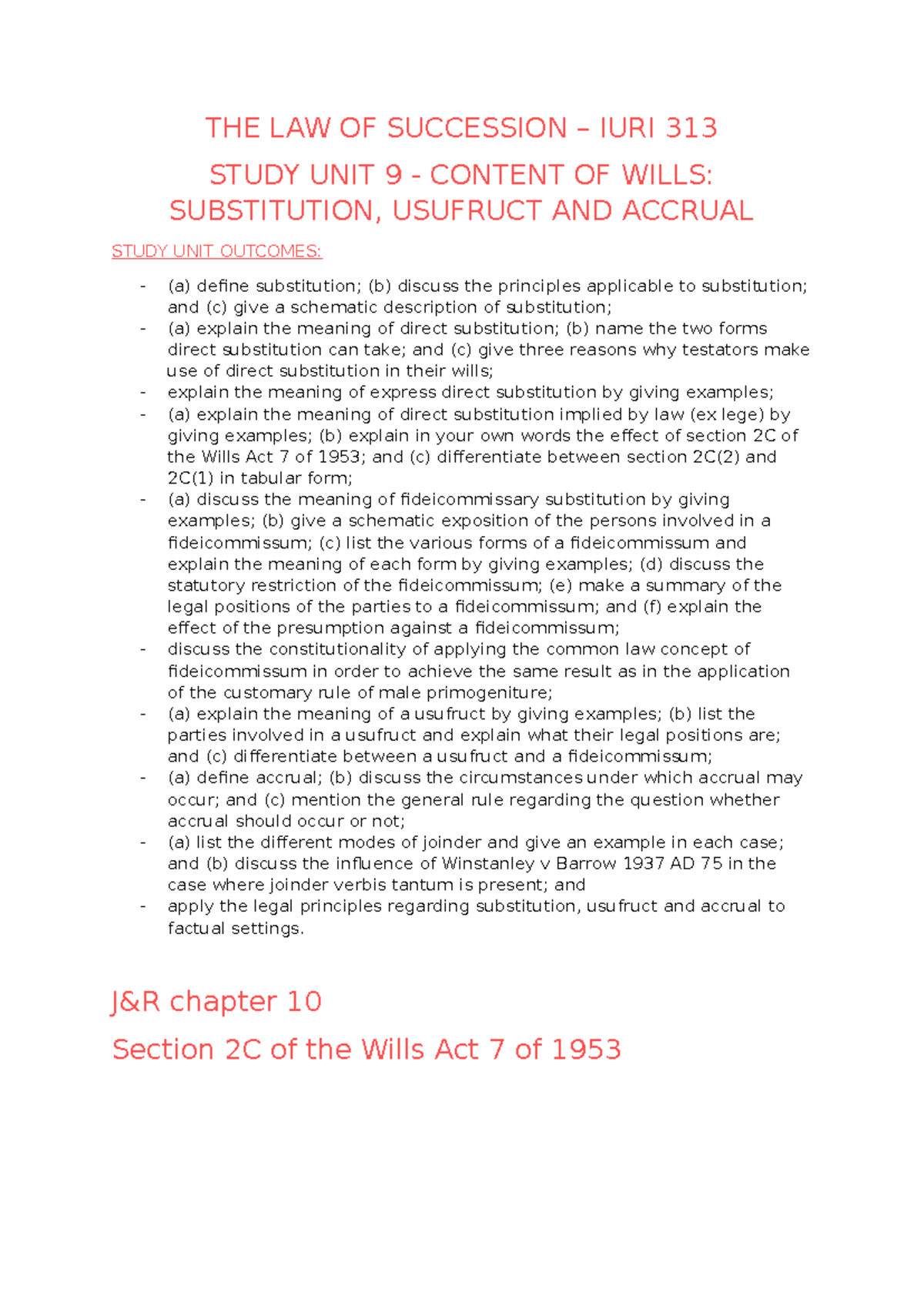 Study UNIT 9 - Succession class slides and textbook summary - THE LAW ...