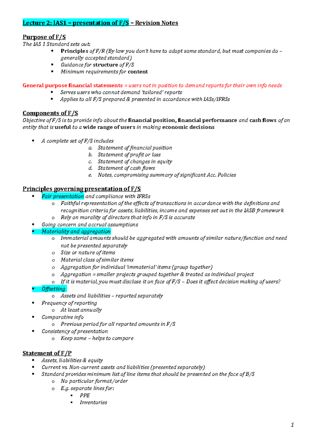 Lecture 2 Rev notes - Lecture 2: IAS1 presentation of Revision Notes ...