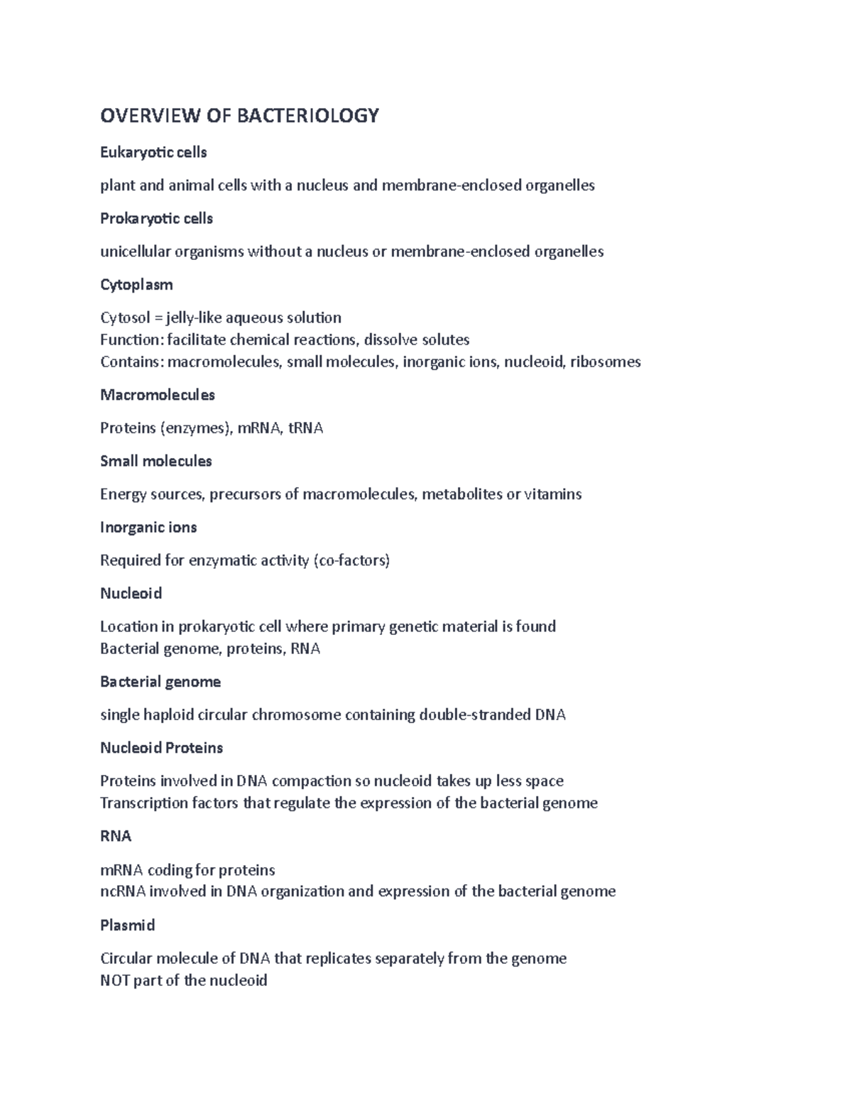 Overview OF Bacteriology - OVERVIEW OF BACTERIOLOGY Eukaryotic cells ...