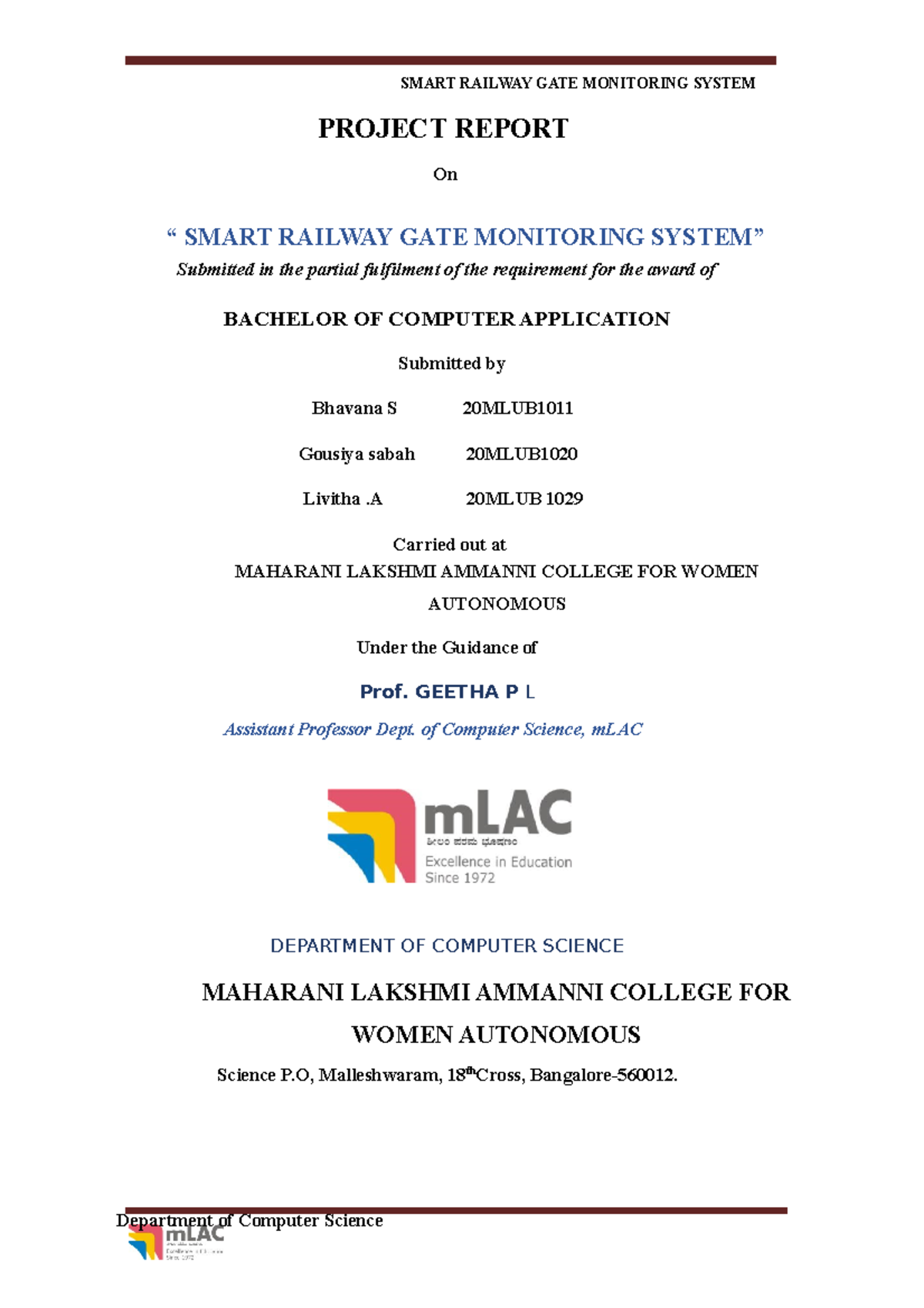 Project Documentation - PROJECT REPORT On “ SMART RAILWAY GATE ...