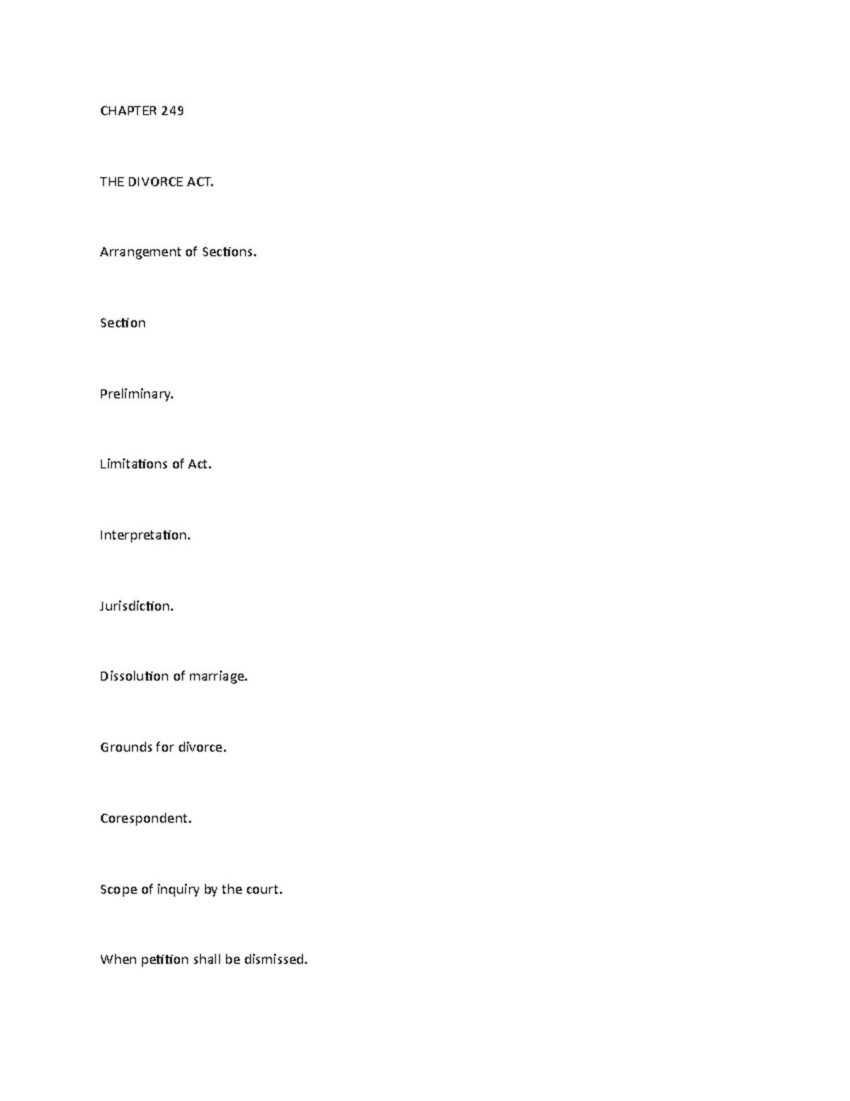 Divorce Act - CHAPTER 249 THE DIVORCE ACT. Arrangement of Sections ...