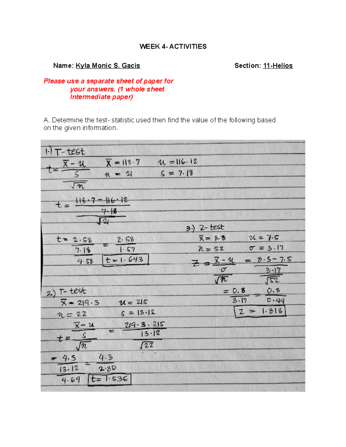 WEEK 4 Activities - Kyla Monic Gacis - WEEK 4- ACTIVITIES Name: Kyla Monic S. Gacis Section ...