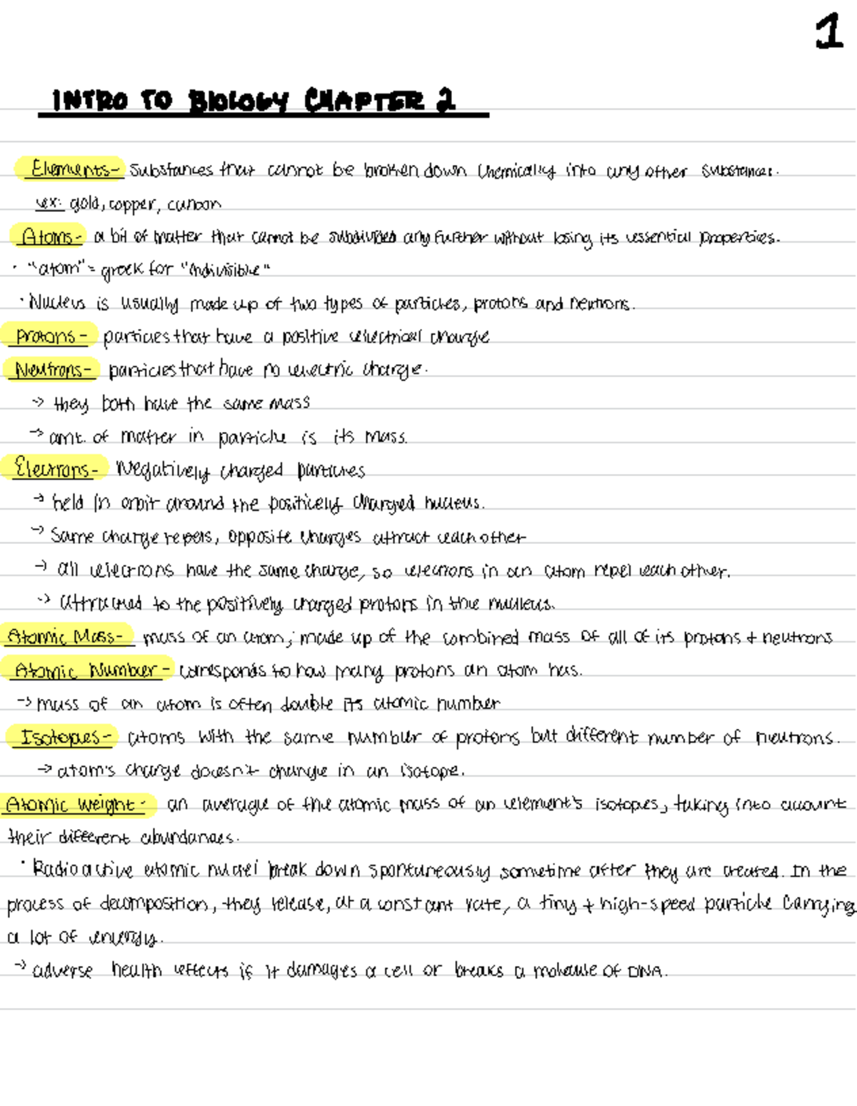 Introductory Biology I Chapter 2 - 1 INTRO TO BIOLOGY CHAPTER 2 ...