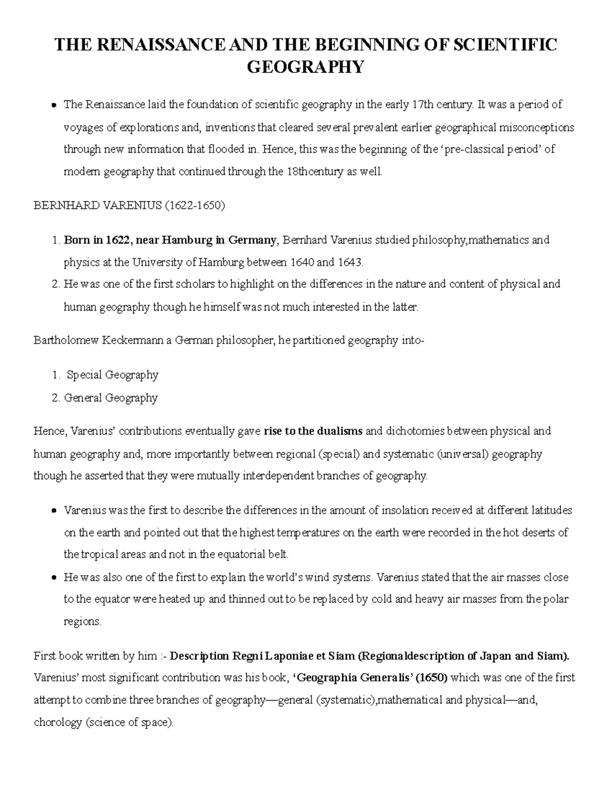 THE RENAISSANCE AND THE BEGINNING OF SCIENTIFIC GEOGRAPHY - THE ...