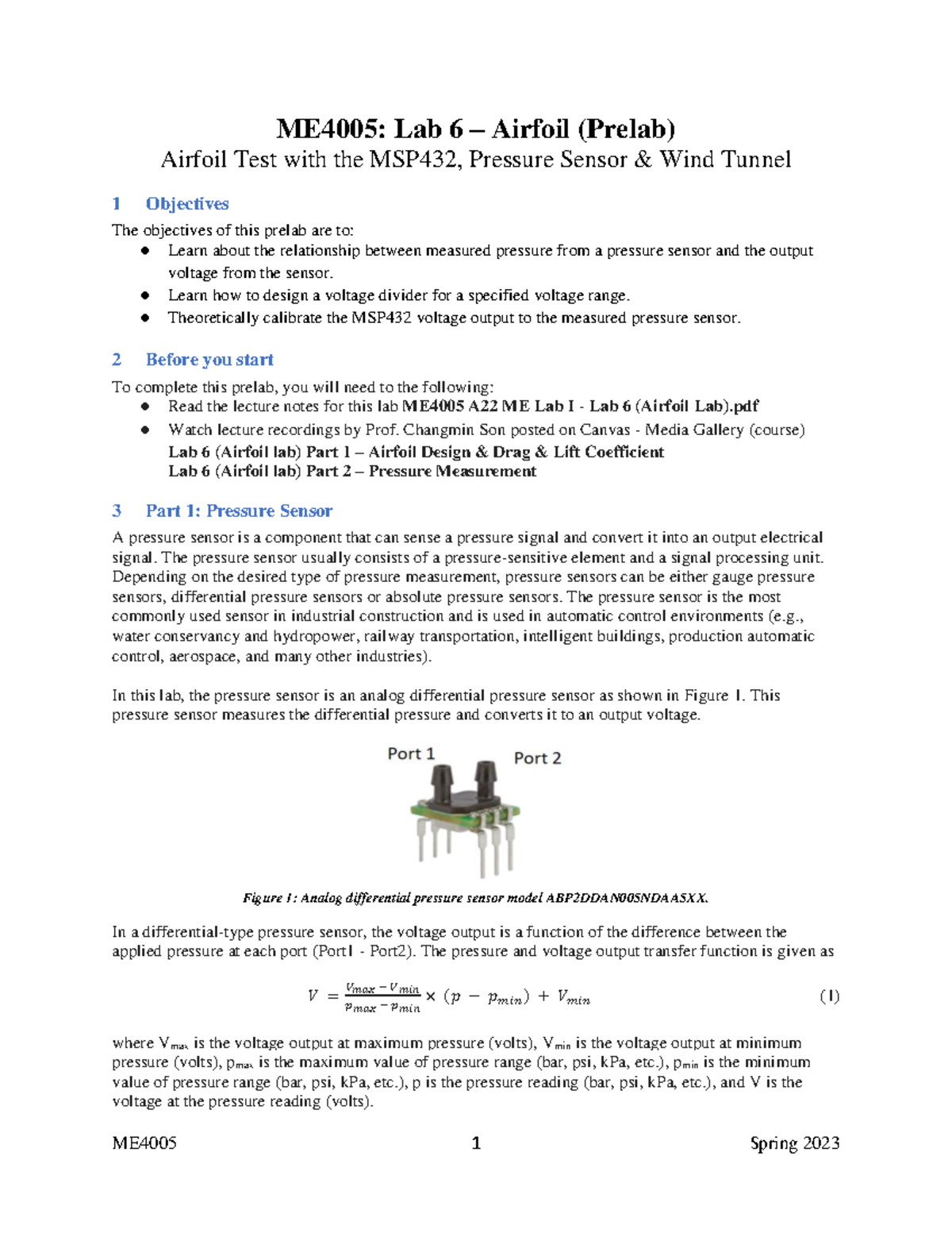 ME4005 Lab 6 Prelab Document SP23 - ME4005: Lab 6 – Airfoil (Prelab ...