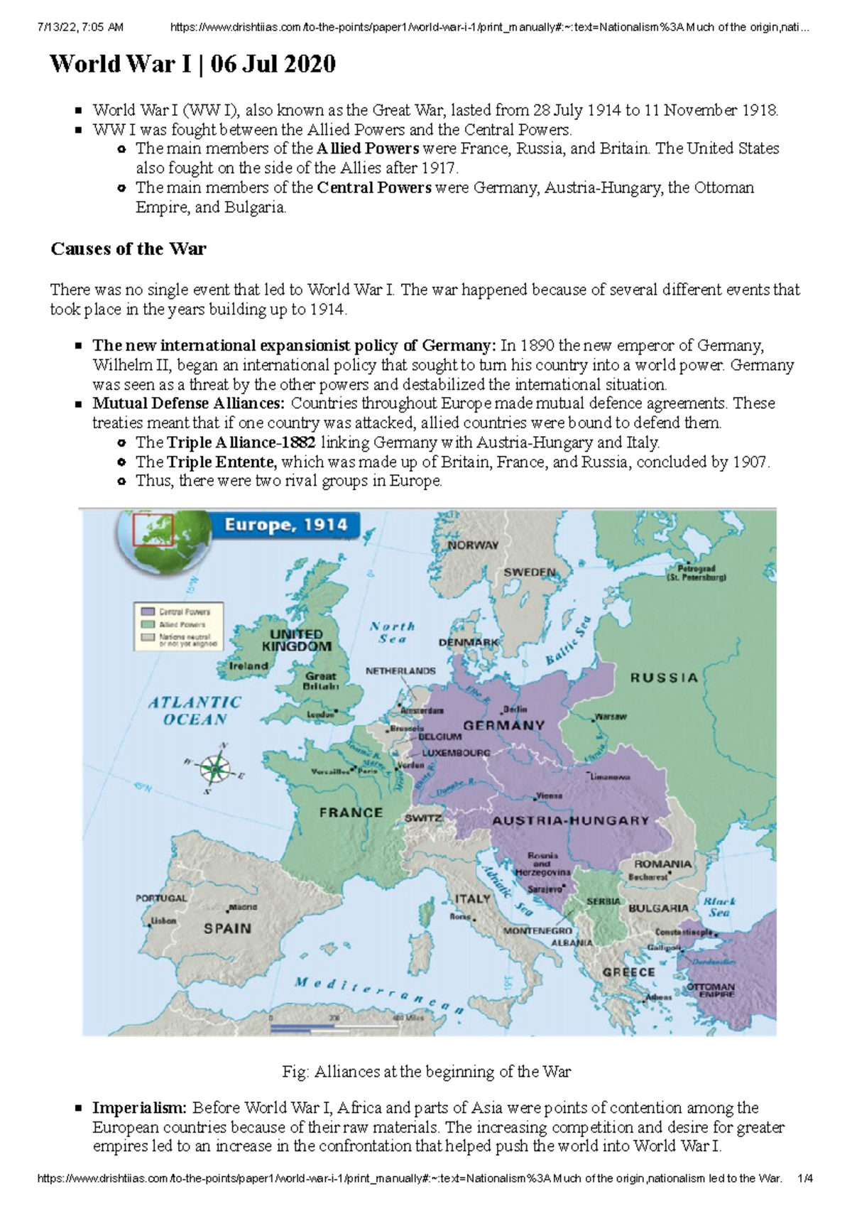 World War I with map - Kerala University sem 4 lecture notes - World ...
