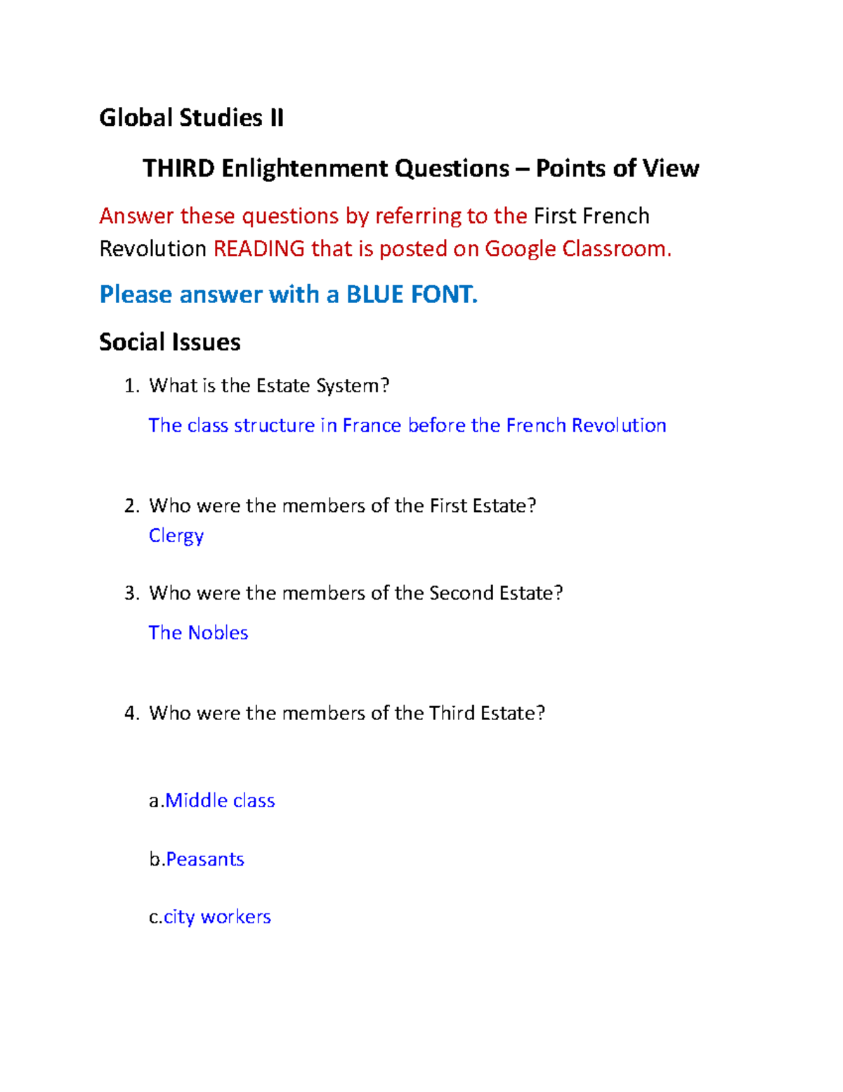 Questions French rev - Global Studies II THIRD Enlightenment Questions ...
