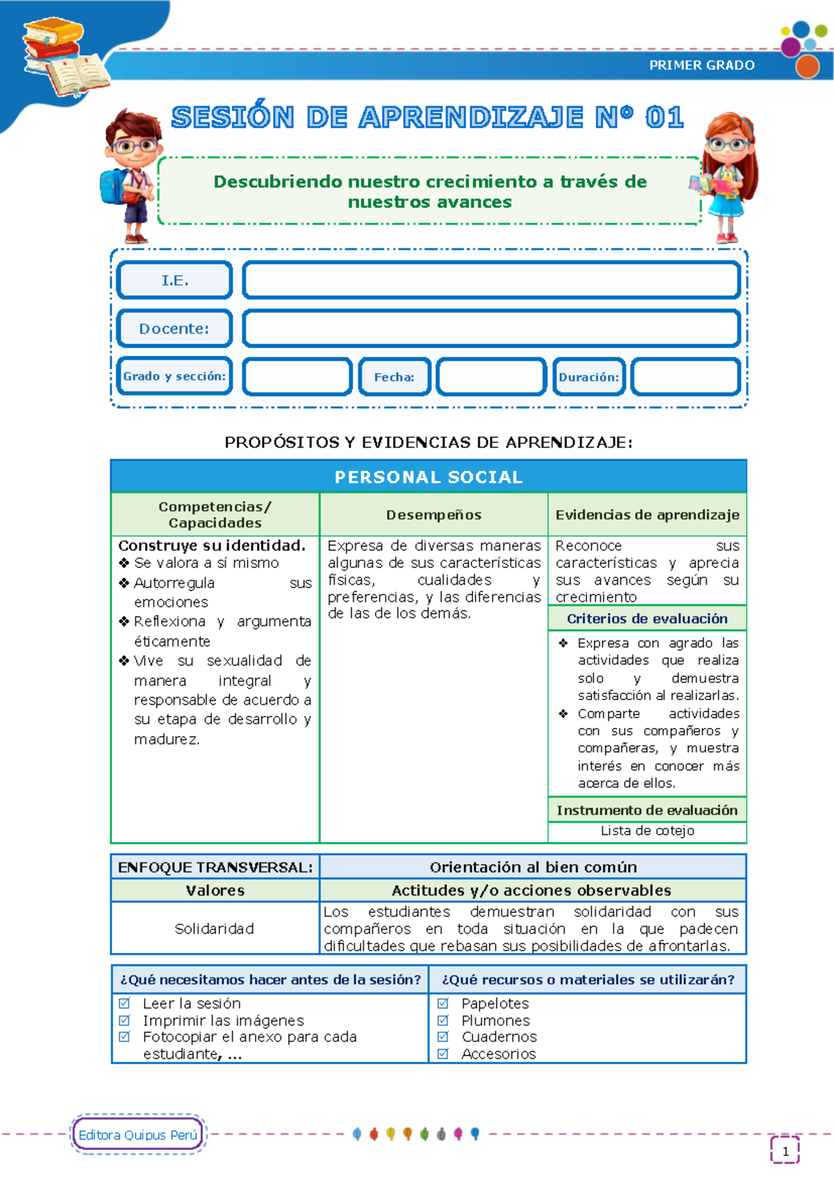 1 Grado .- Sesiones de aprendizaje - Semana 1 - UD II - Editora Quipus Perú - Editora Quipus ...