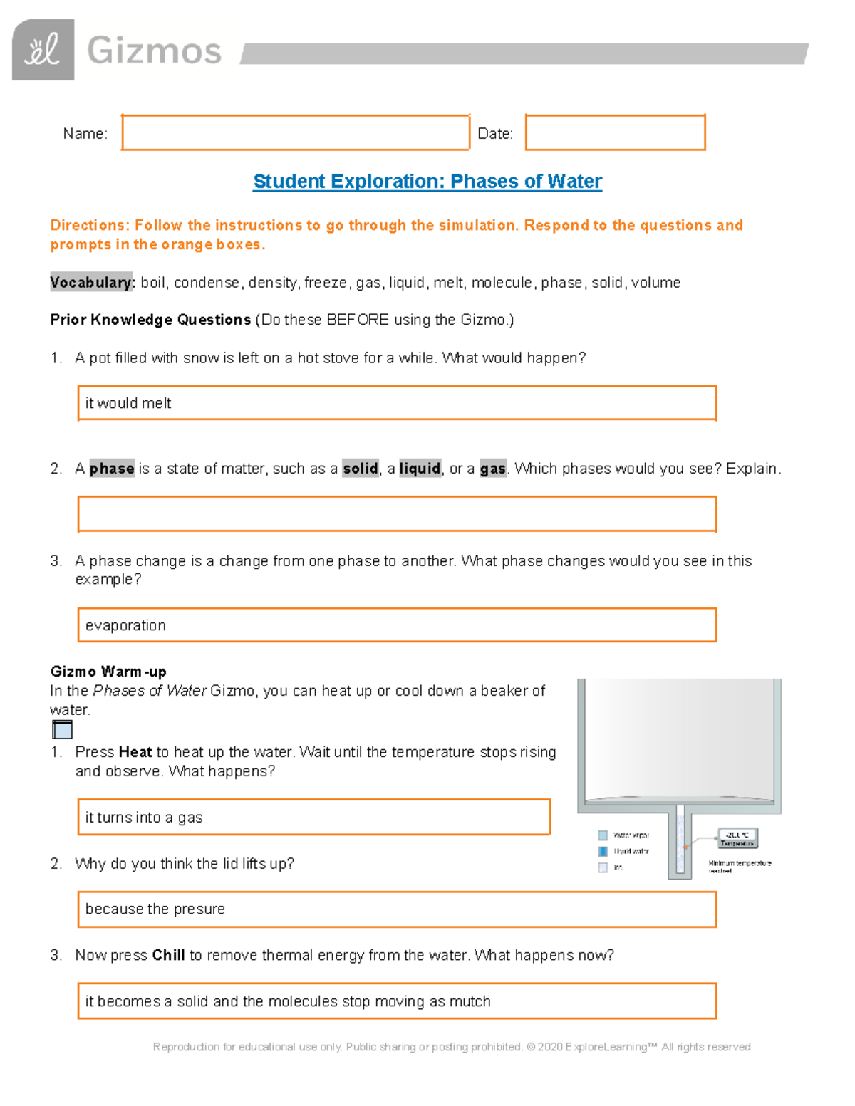Draven Carlisle - Phases of Water Gizmo - Name: Date: Student ...
