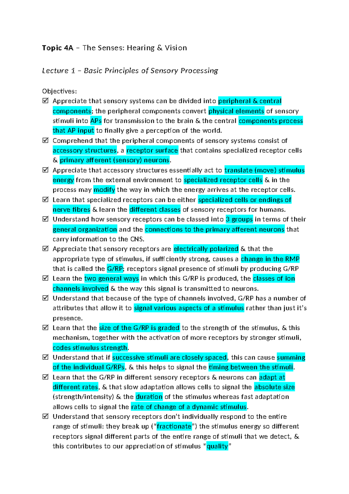 Topic 4A – The Senses (Hearing & Vision) - Topic 4A – The Senses ...
