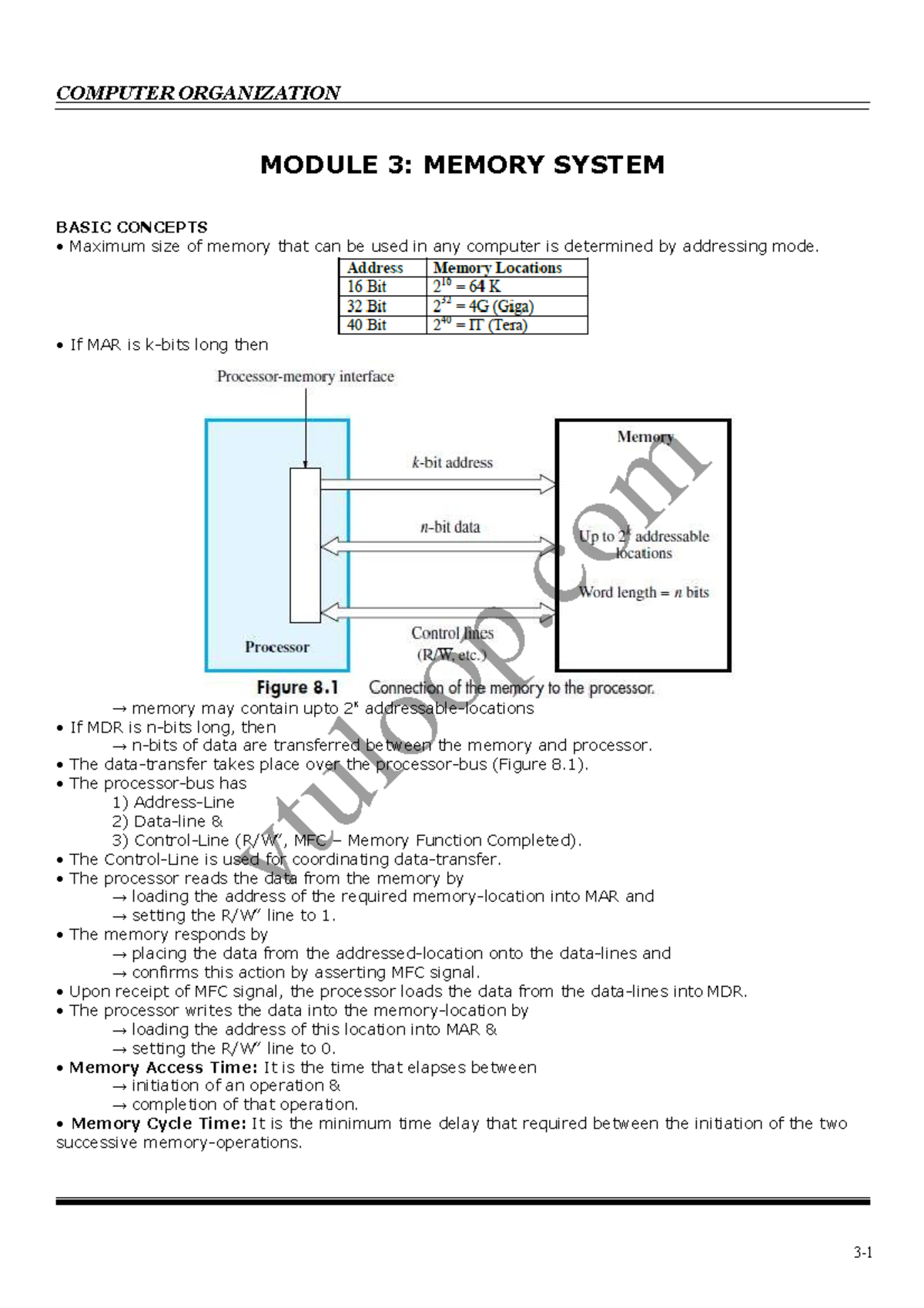 21cs34 module 3 - MODULE 3: MEMORY SYSTEM BASIC CONCEPTS Maximum size of memory that can be used ...