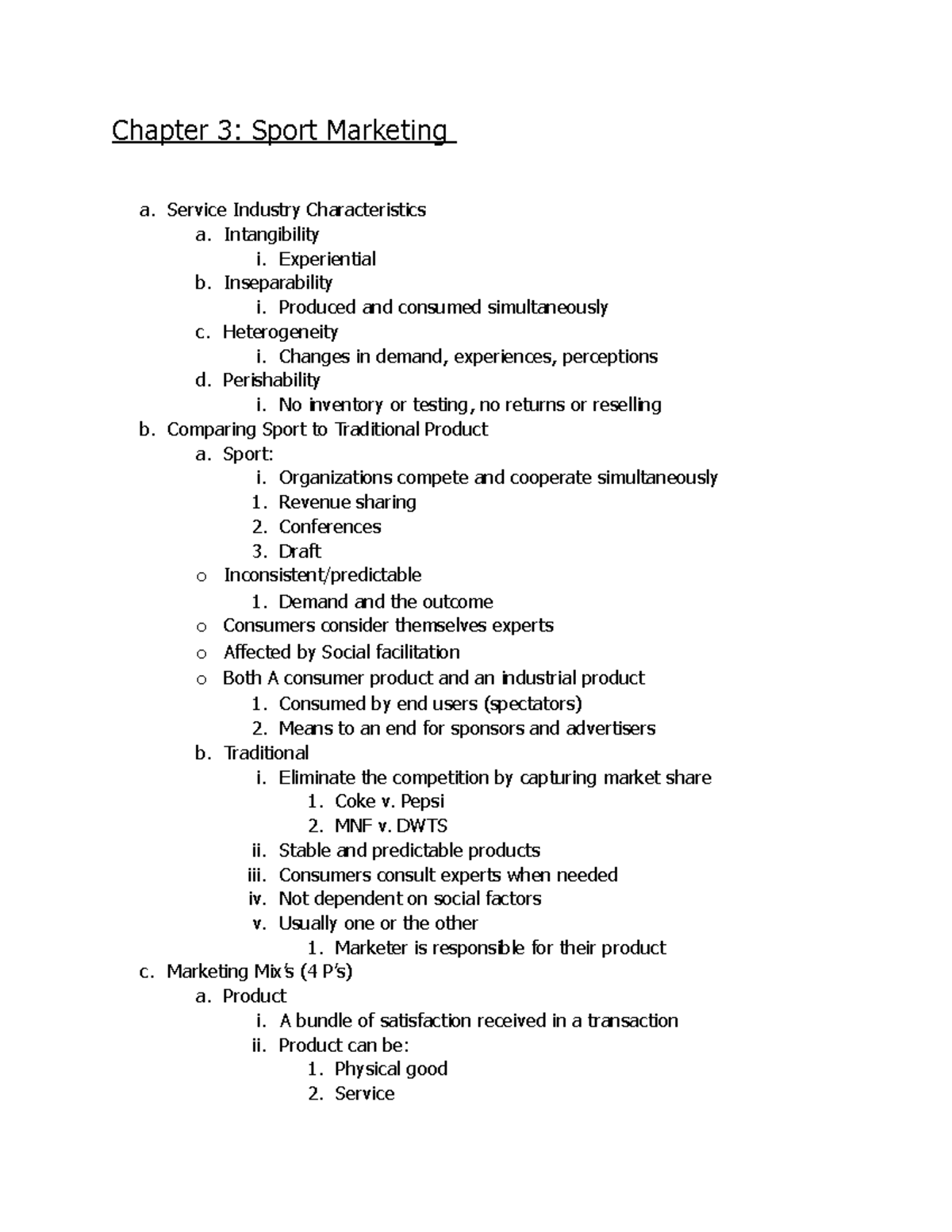 Chapter 3- Sports Maketing - Chapter 3: Sport Marketing a. Service ...