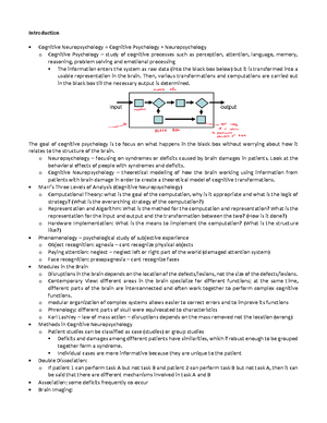 Final Notes - Summary Cognitive Neuropsychology - Introduction ...