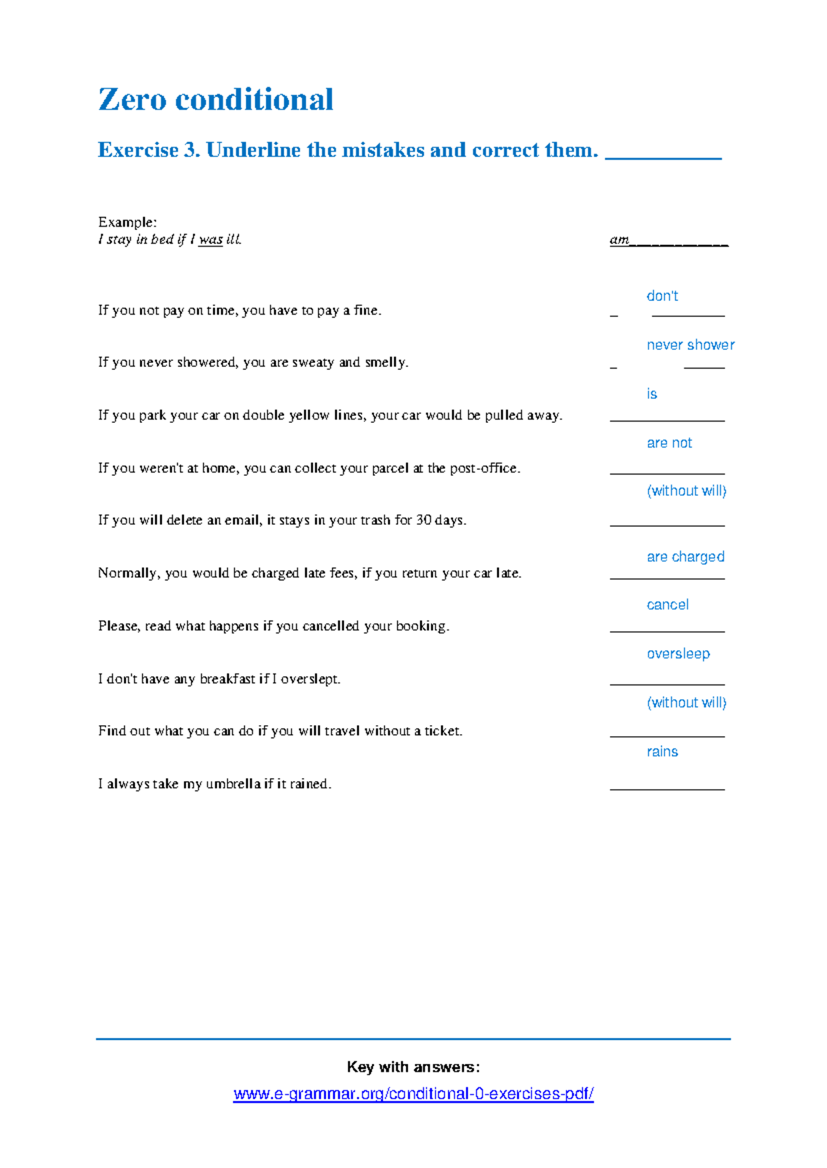 Zero-conditional-exercise-3 Enghlish - Key with answers: e-grammar ...