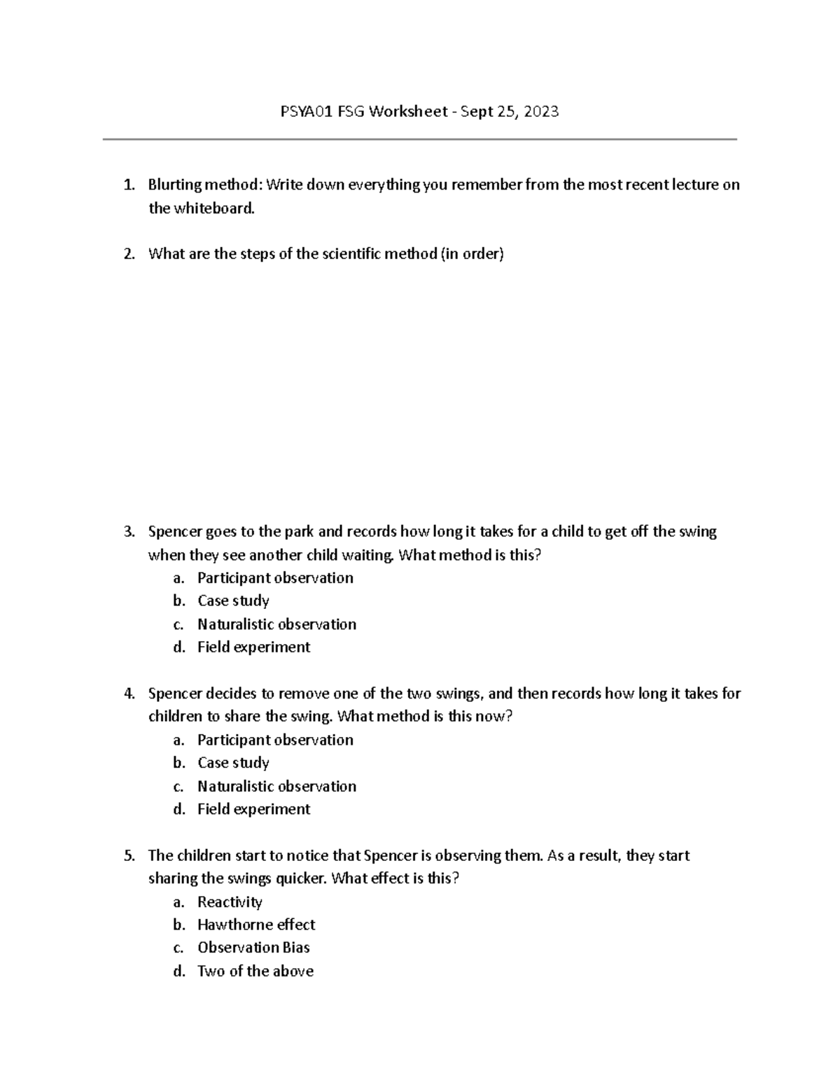 PSYA01 FSG Worksheet Sept 25 2023 - PSYA01 FSG Worksheet - Sept 25 ...