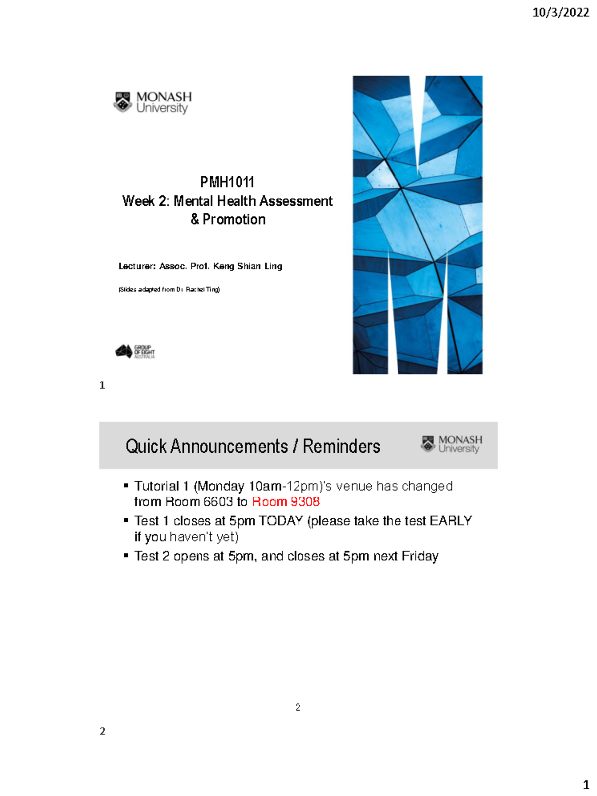 Week 2 - MH Assessment Slides - PMH Week 2: Mental Health Assessment ...