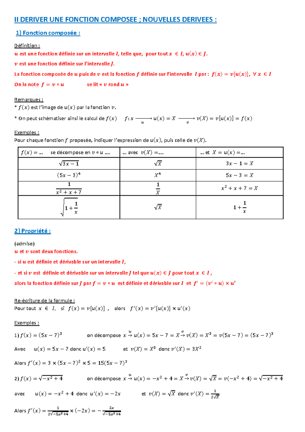 dérivation cours - II DERIVER UNE FONCTION COMPOSEE ; NOUVELLES ...