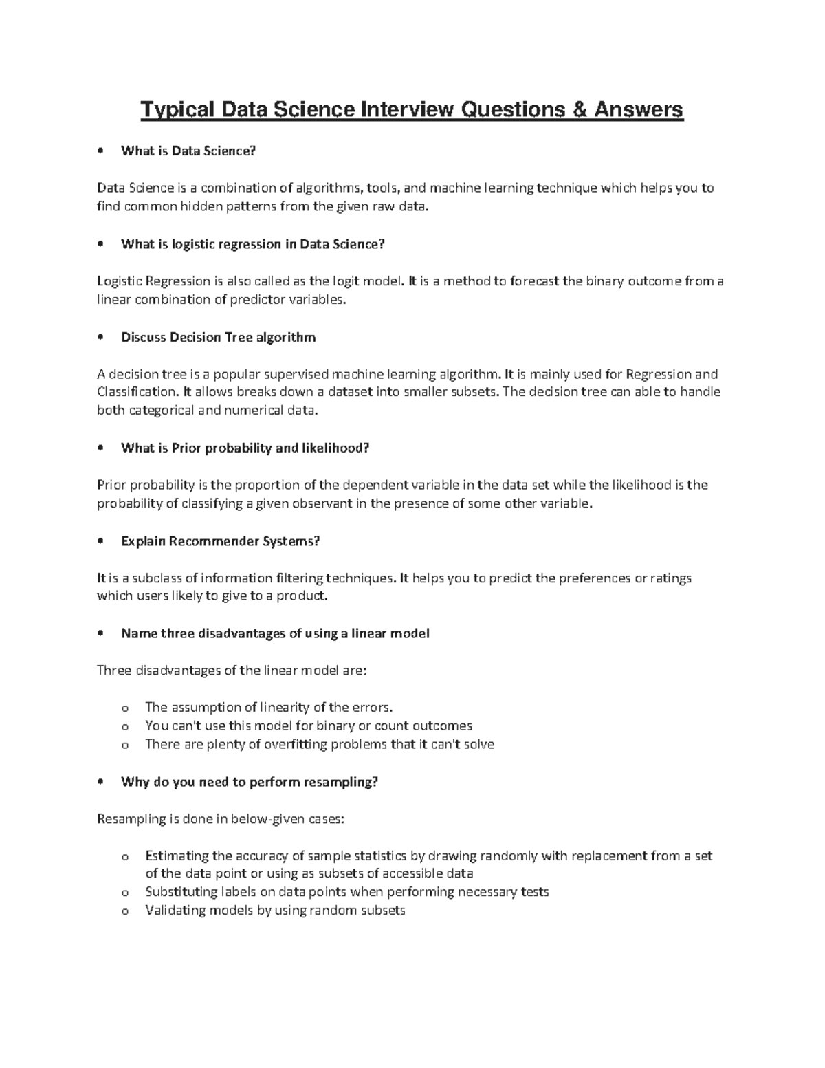 Data science interview questions - • What is logistic regression in Data Science? Logistic - Studocu